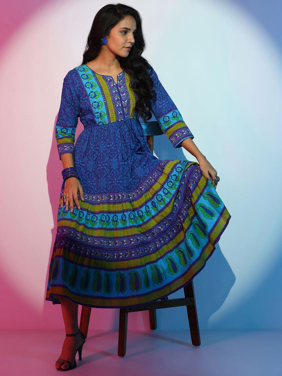 Buy Libas Printed Layered Fit & Flare Midi Dress - Dresses for Women ...