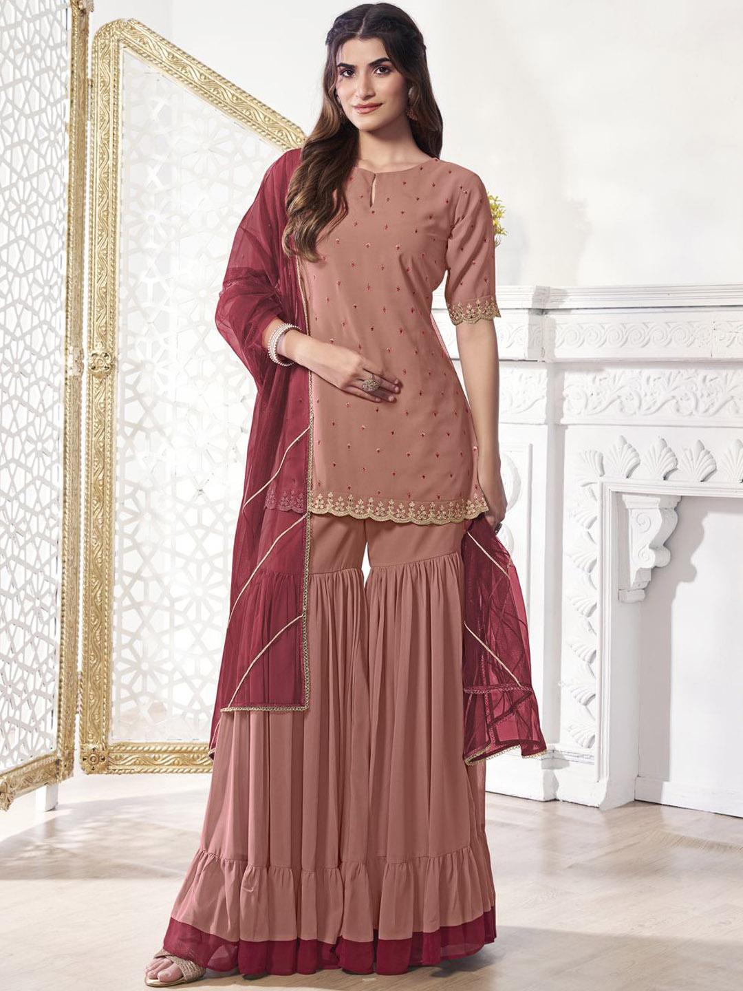 Buy Inddus Women Ethnic Motifs Sequined Embroidered Kurta Set With ...