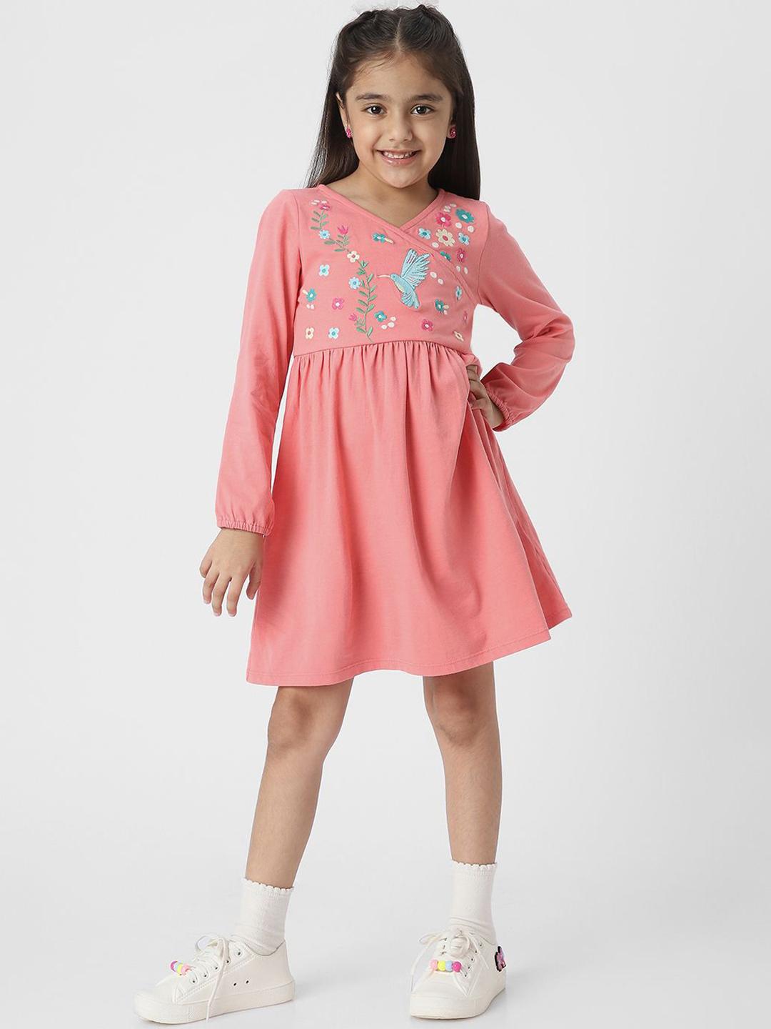 Buy Nauti Nati Girls Cotton Embroidered Puff Sleeve Fit And Flare Dress ...