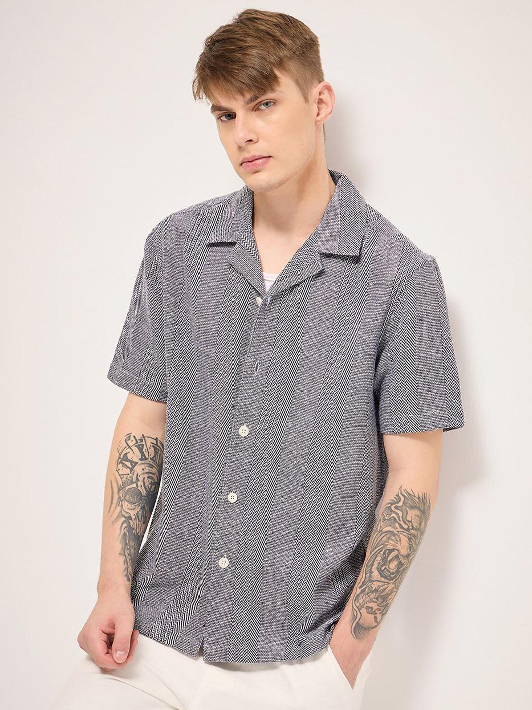 Buy THE BEAR HOUSE Cuban Collar Abstract Printed Pure Cotton Casual ...