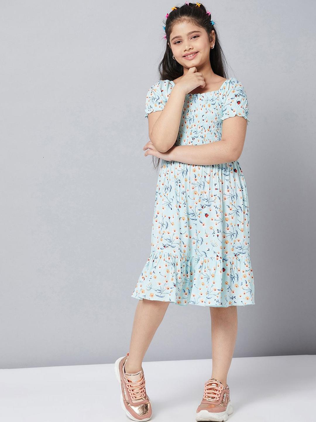 Buy Stylo Bug Girls Floral Printed Square Neck Fit & Flared Knee Length ...
