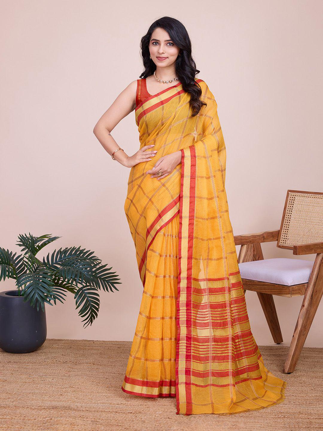 Buy LEOSAGI Checked Zari Kota Saree - Sarees for Women 30823337 | Myntra