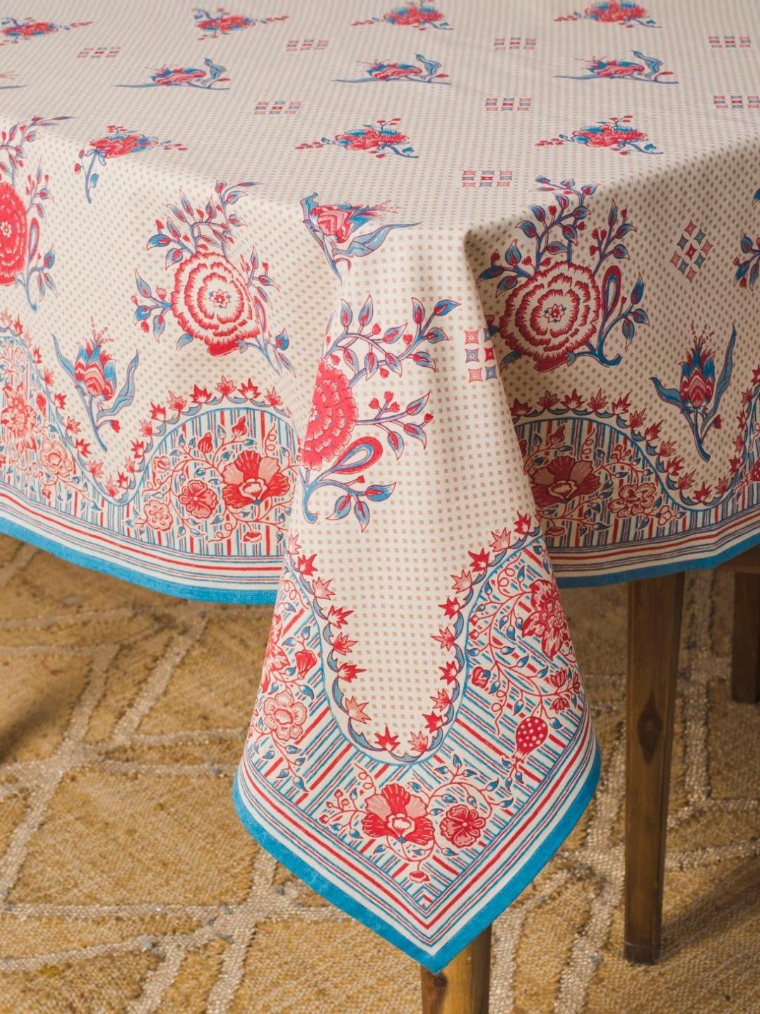 Buy Fabindia Red Floral Printed Cotton 6 Seater Rectangle Table Cover ...