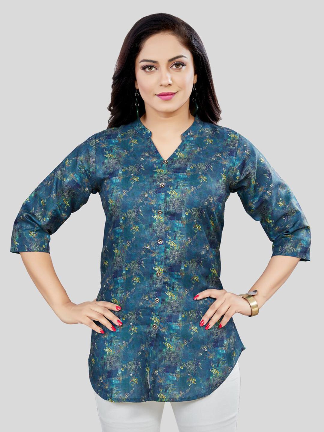 Buy Saree Swarg Women Mandarin Collar Printed Kurti - Tunics for Women ...