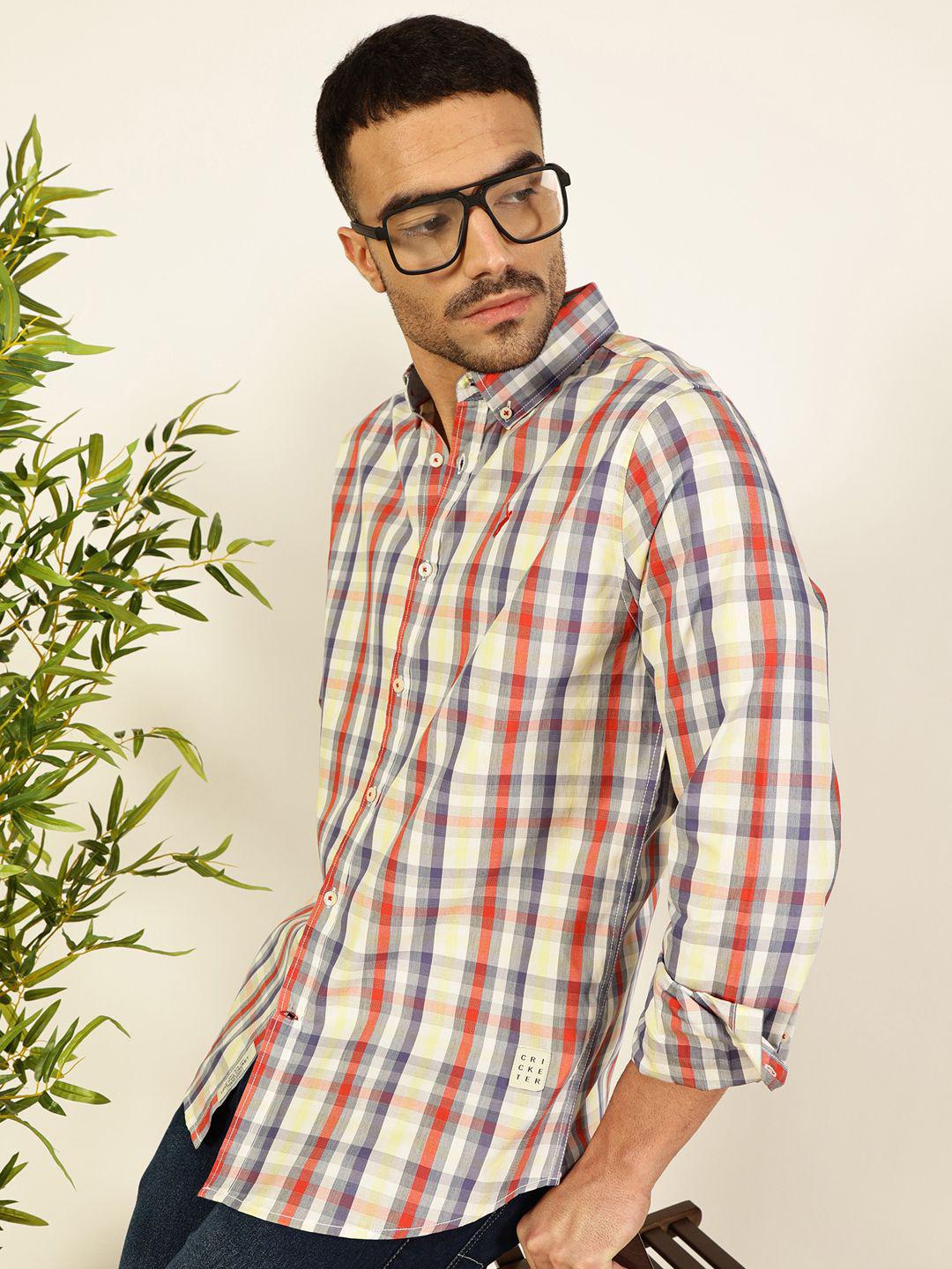 Buy Thomas Scott Men Premium Spread Collar Tartan Checked Cotton Slim ...