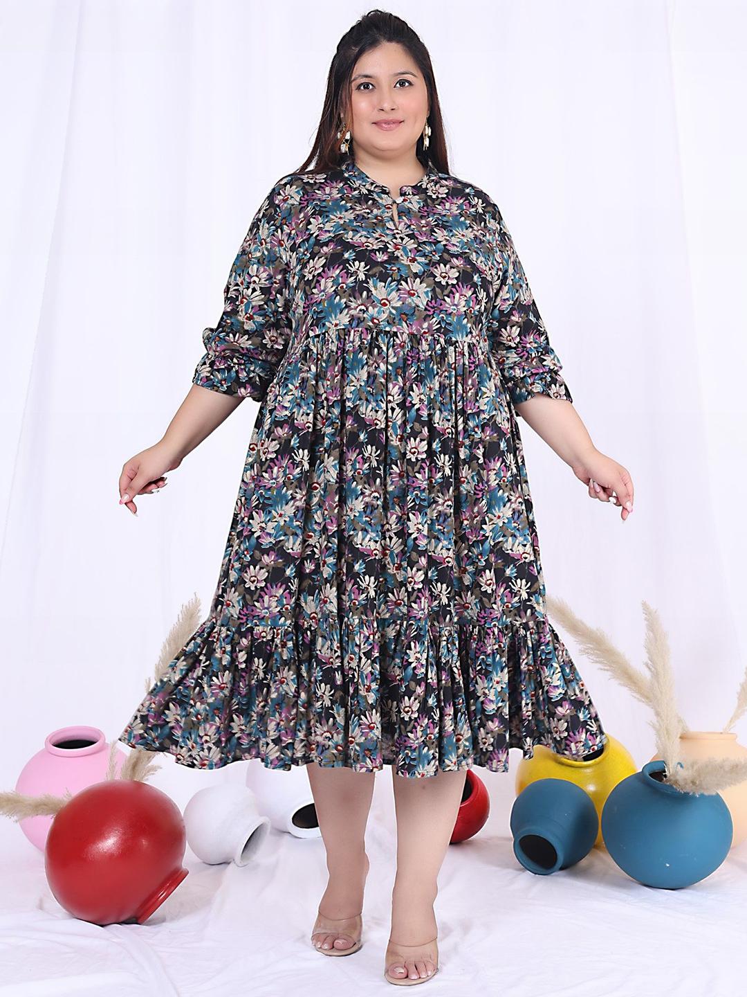 Buy Swasti Ethnic Motifs Print Plus Size Fit & Flare Maxi Dress ...