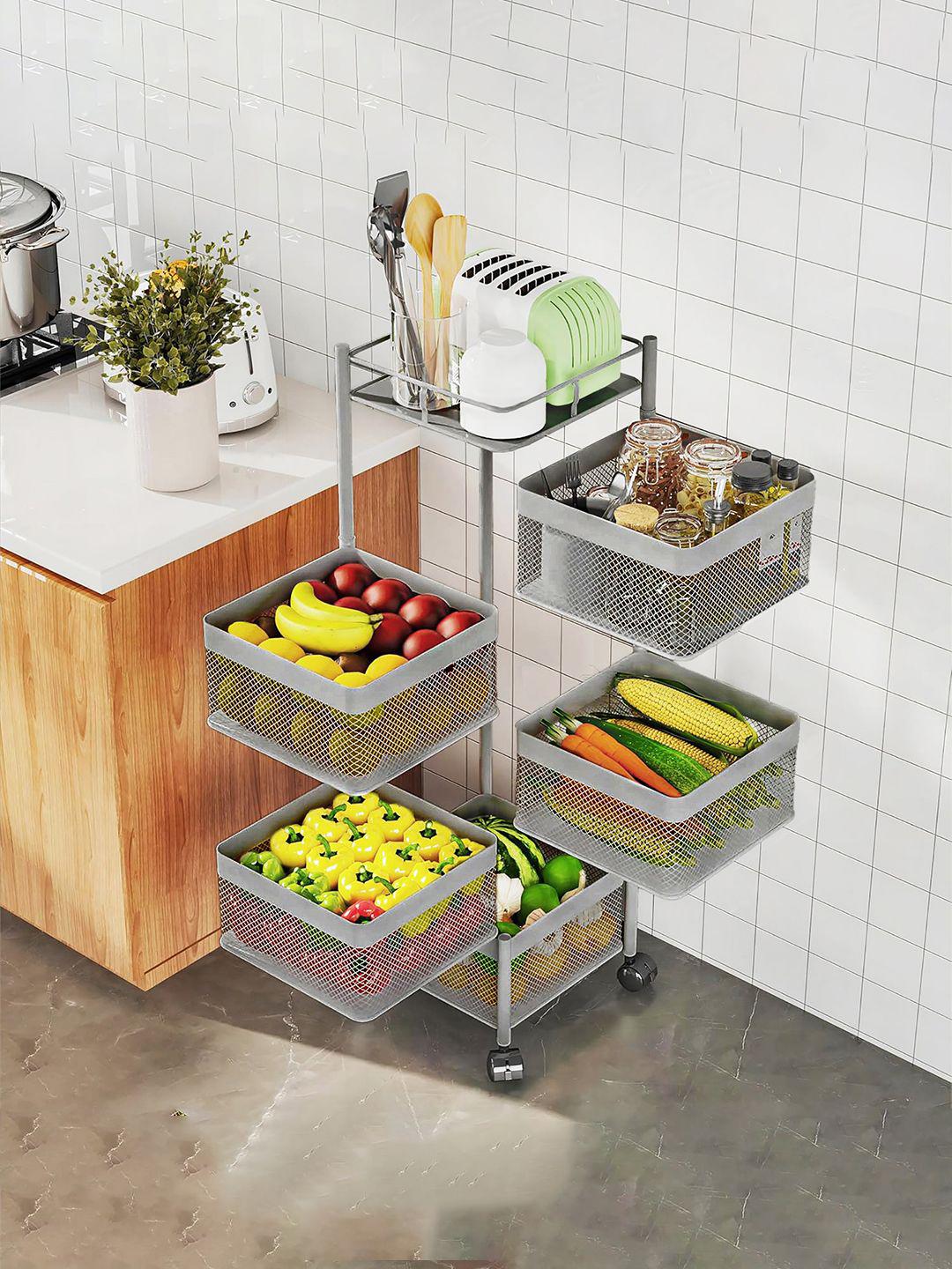 Buy Kuber Industries 5 Tier Square Storage Rack Trolley With Rotating ...