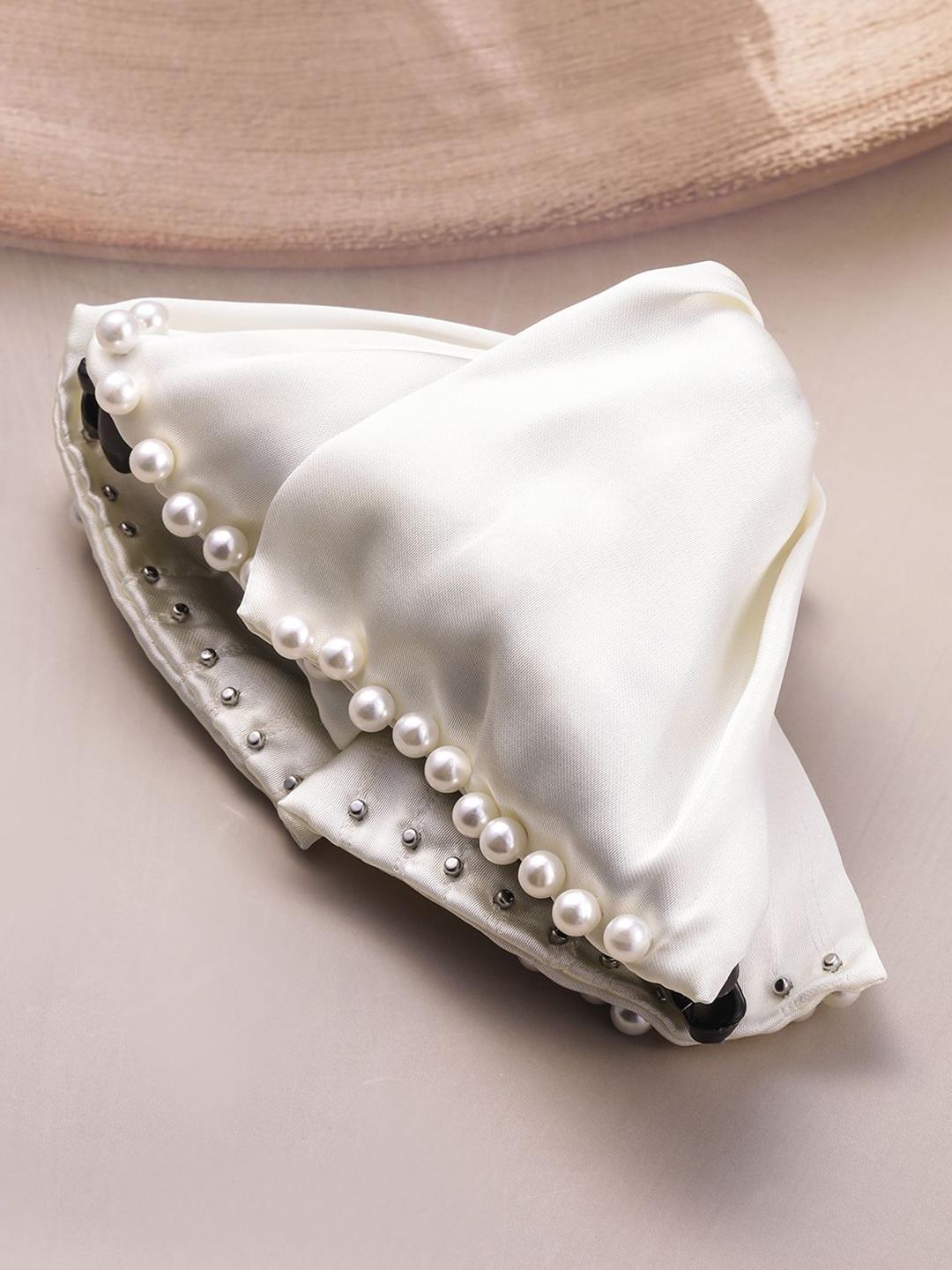 Buy Rubans Cream Satin Hair Claw With Pearl Embellished Elegant And ...