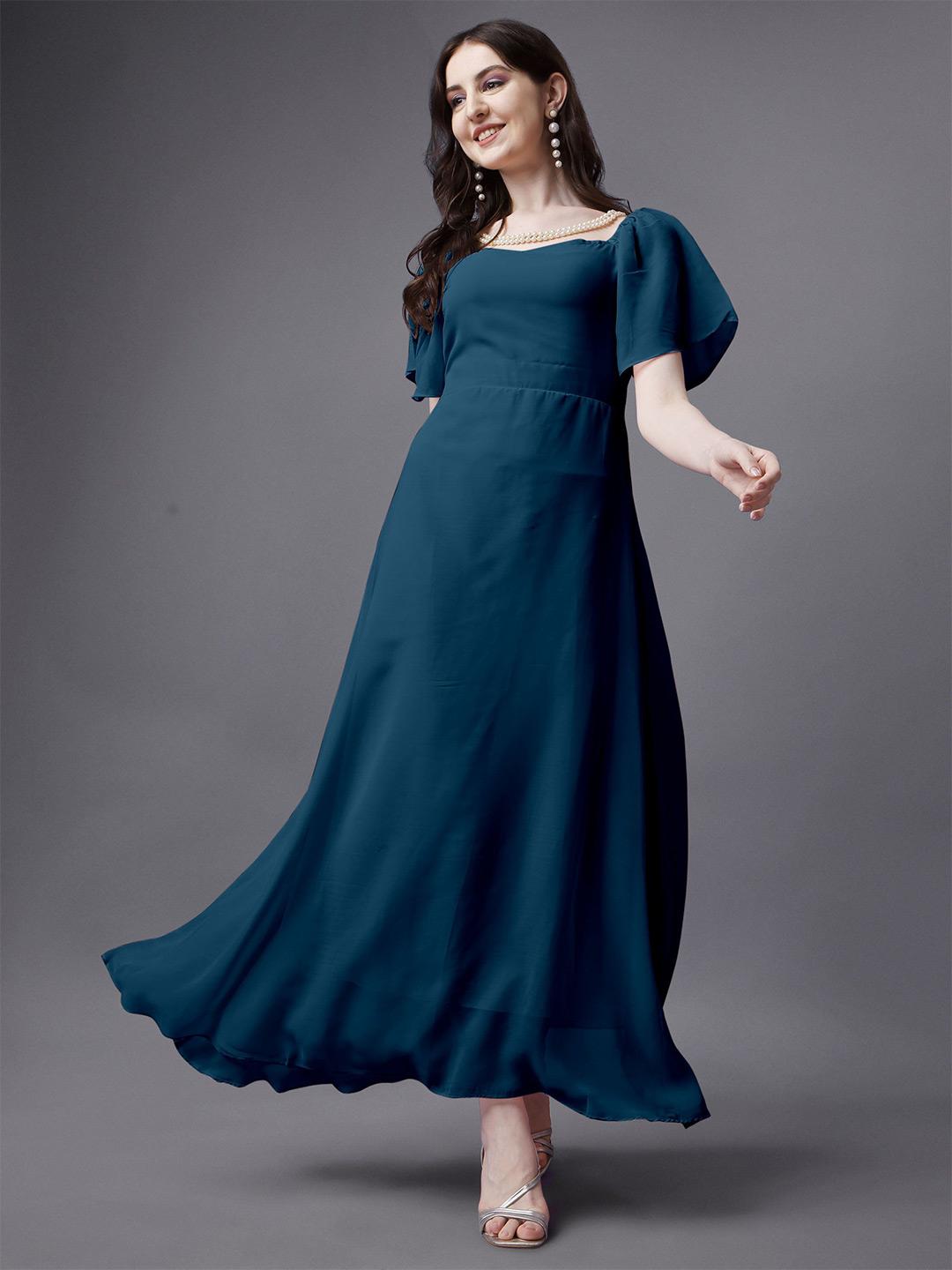 Buy Vastani Enterprise Women Solid Bell Sleeve Georgette Maxi Dress ...