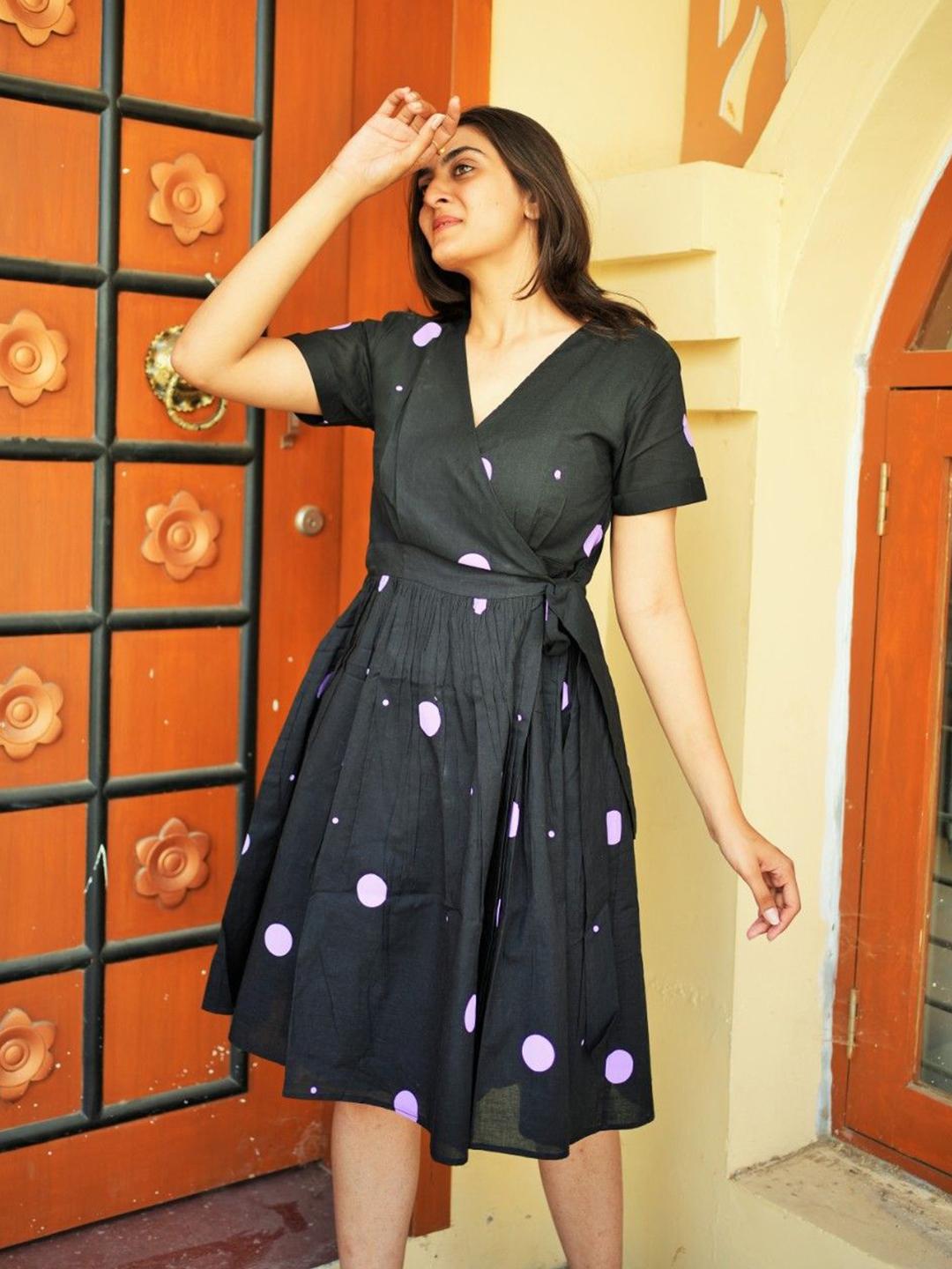 Buy Shreetatvam Women Blackberry Polka Cotton Dress - Dresses for Women ...