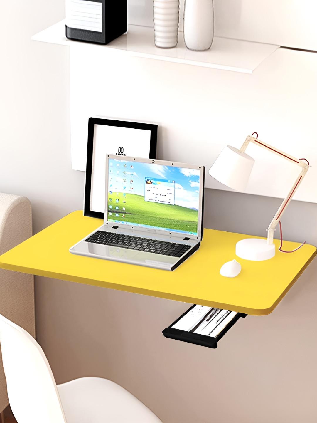 Buy Torche Yellow Wood Wall Mounted Foldable Study Table With Drawer ...