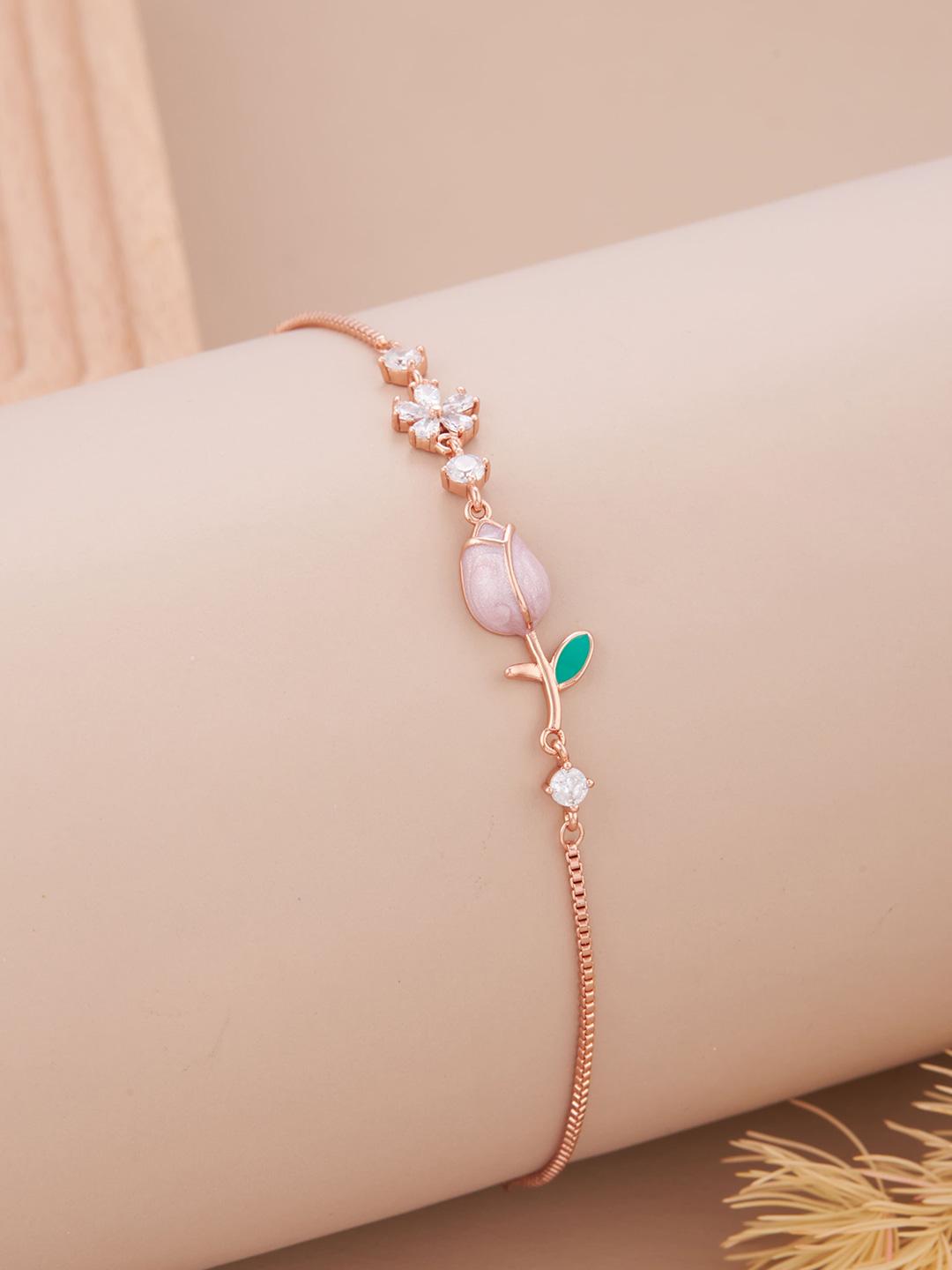 Buy GC Jewelery Stainless Steel Rose Gold Plated AD Studded Floral ...