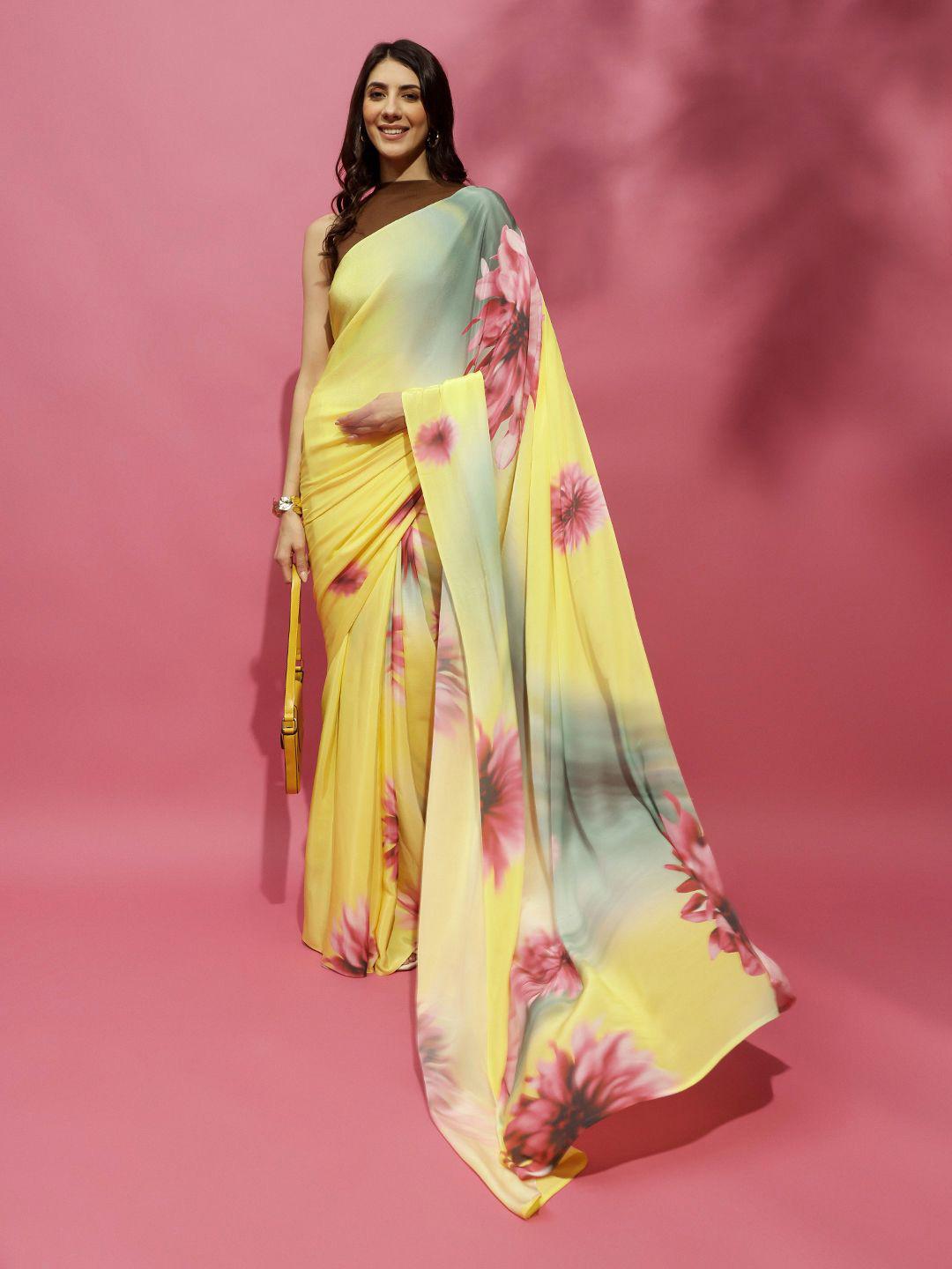 Buy Navyasa By Liva Floral Printed Saree With Printed Blouse Piece ...