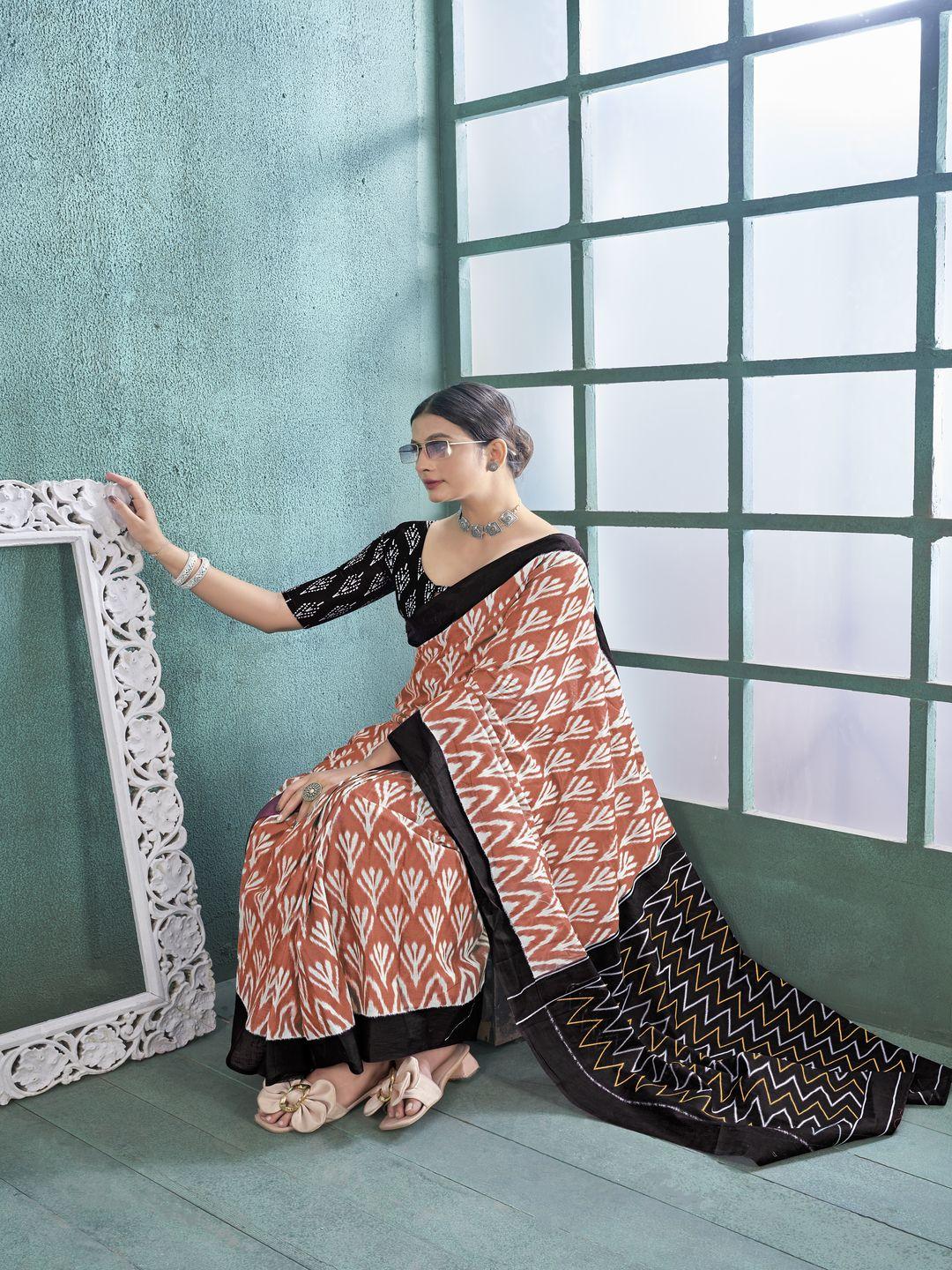Buy MOKSHA DESIGNS Abstract Printed Pure Cotton Dabu Saree With ...