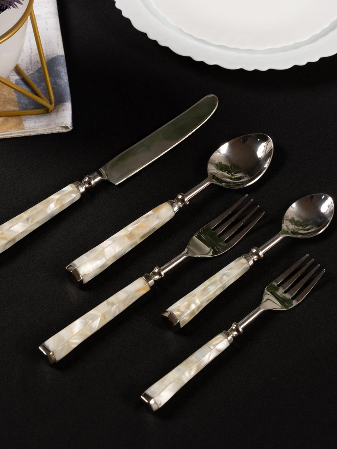 Buy THREADVIBE LIVING Silver Toned Glass Cutlery Set Of - Cutlery Set ...