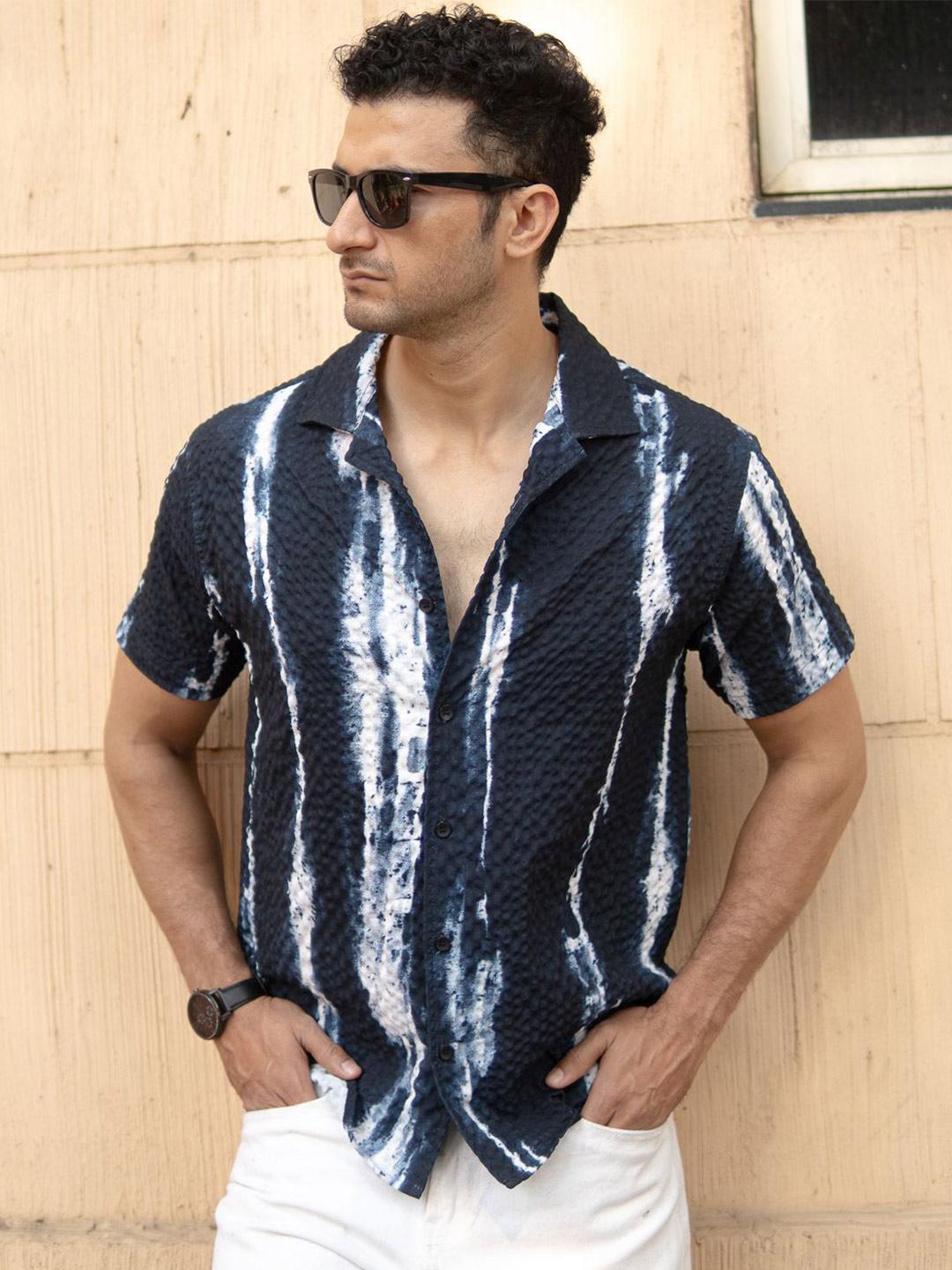 Buy Powerlook Men Navy Blue Printed Regular Fit Half Sleeves Shirt ...