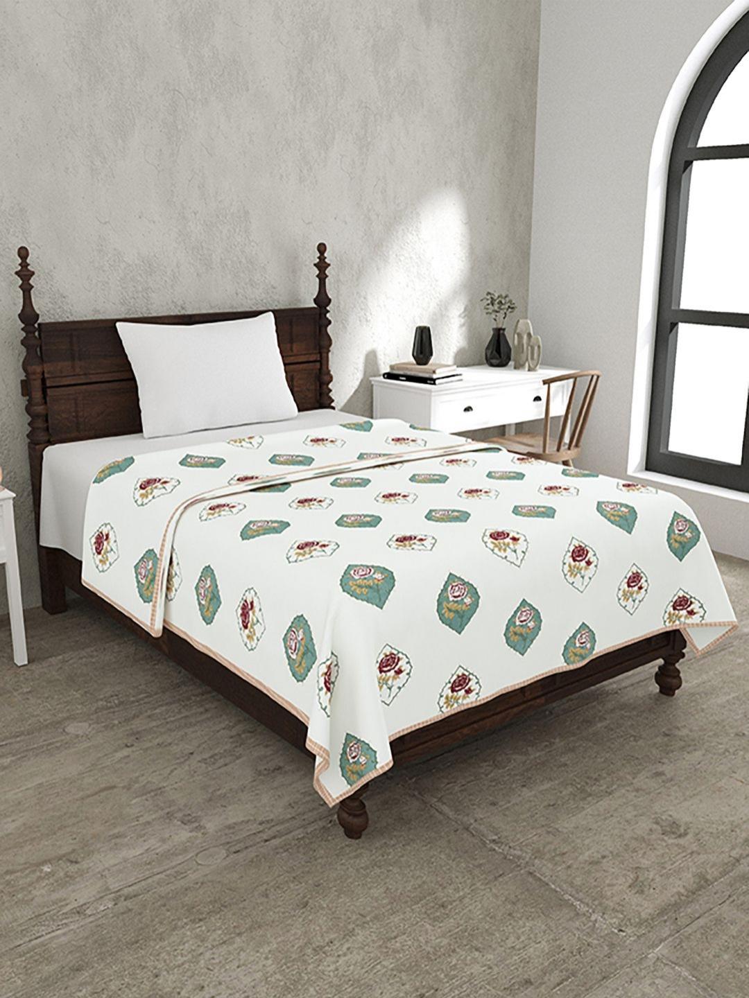 Buy BELLA CASA Lotus Bloom Teal Ethnic Motifs Printed Cotton AC Room ...
