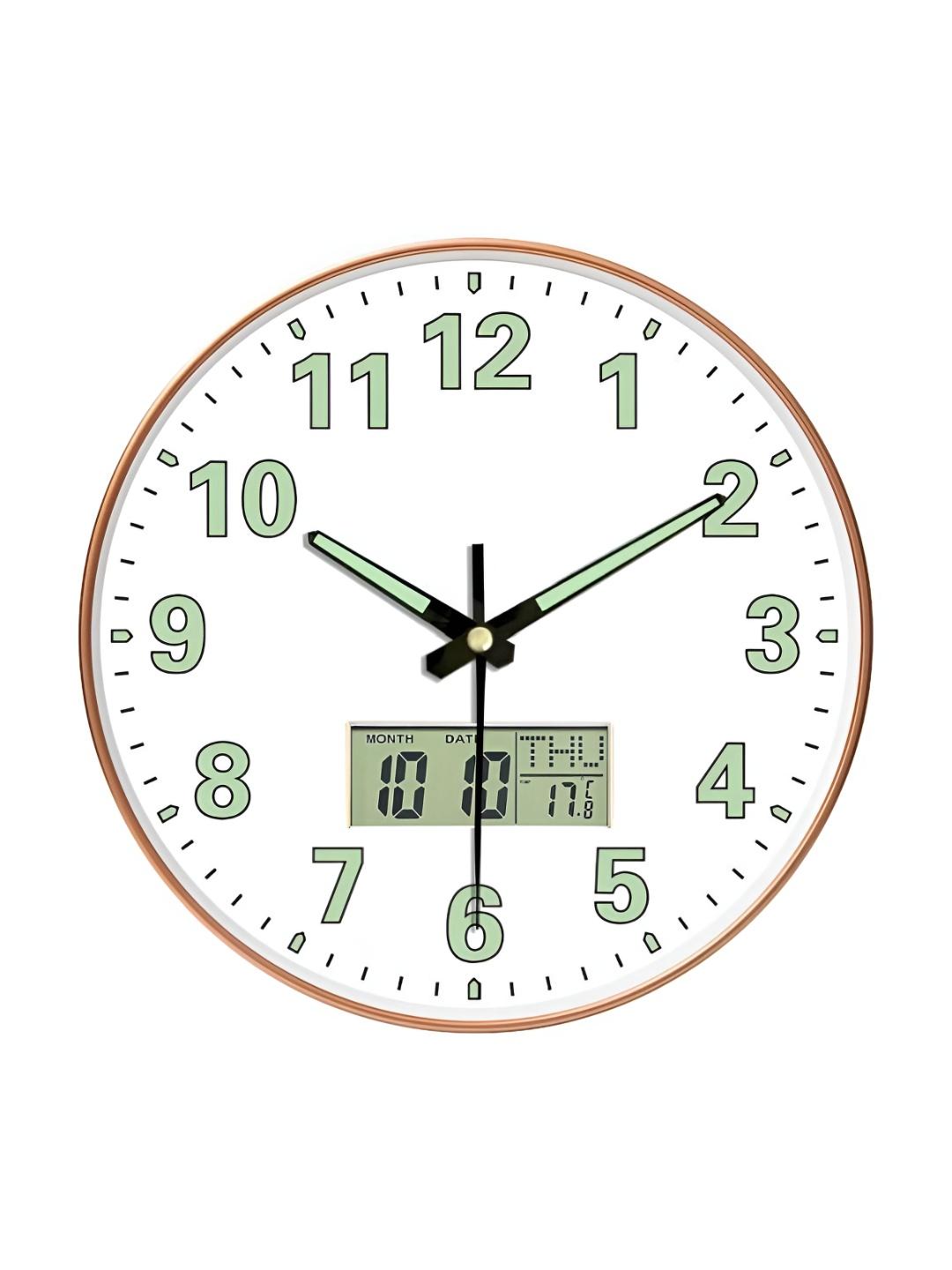 Buy Star Work White & Green Round Contemporary Digital Wall Clock ...
