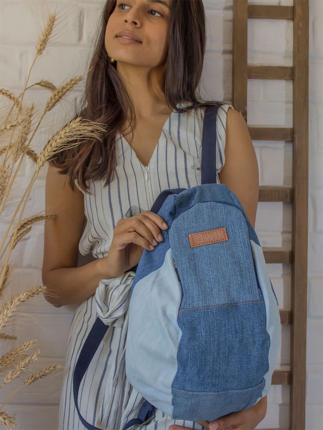 Buy DWIJ Women Upcycled Denim Convertible Three Way Tote Bag - Handbags ...