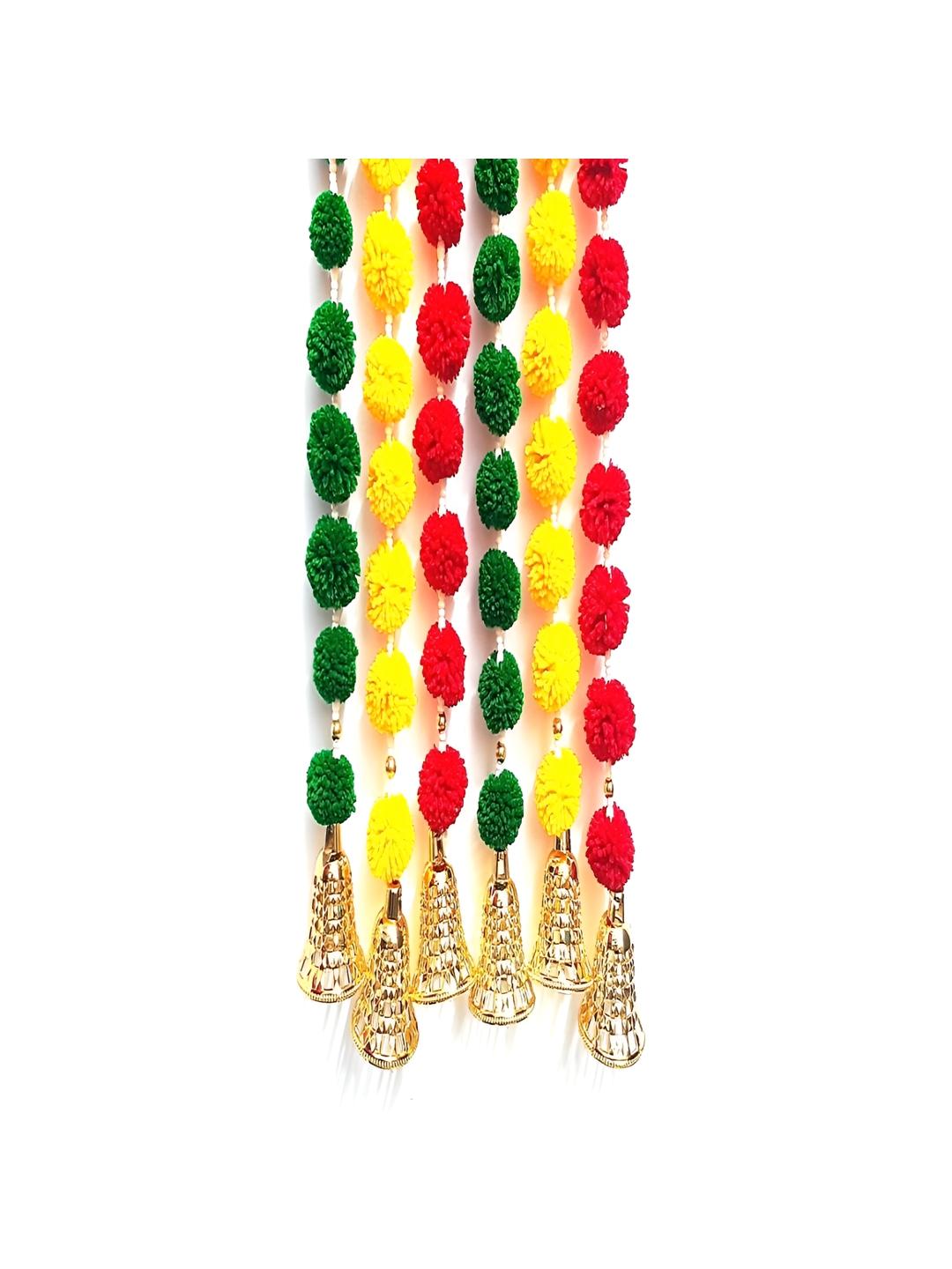 Buy SATVIK CREATIONS 5 Pieces Red & Yellow Pom Pom Thoran Festive Decor ...
