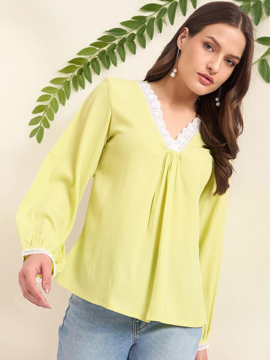 Buy DressBerry Women Puff Sleeve Lace A Line Top - Tops for Women ...