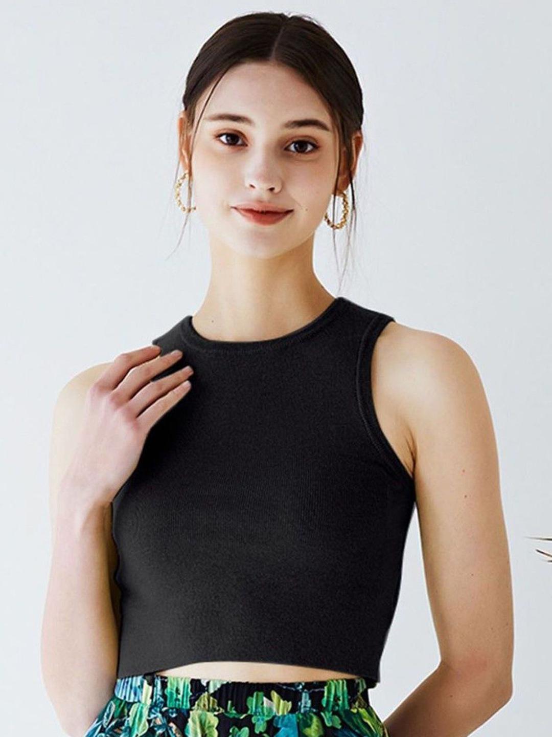 Buy KERI PERRY Ribbed Round Neck Fitted Lycra Crop Top - Tops for Women ...