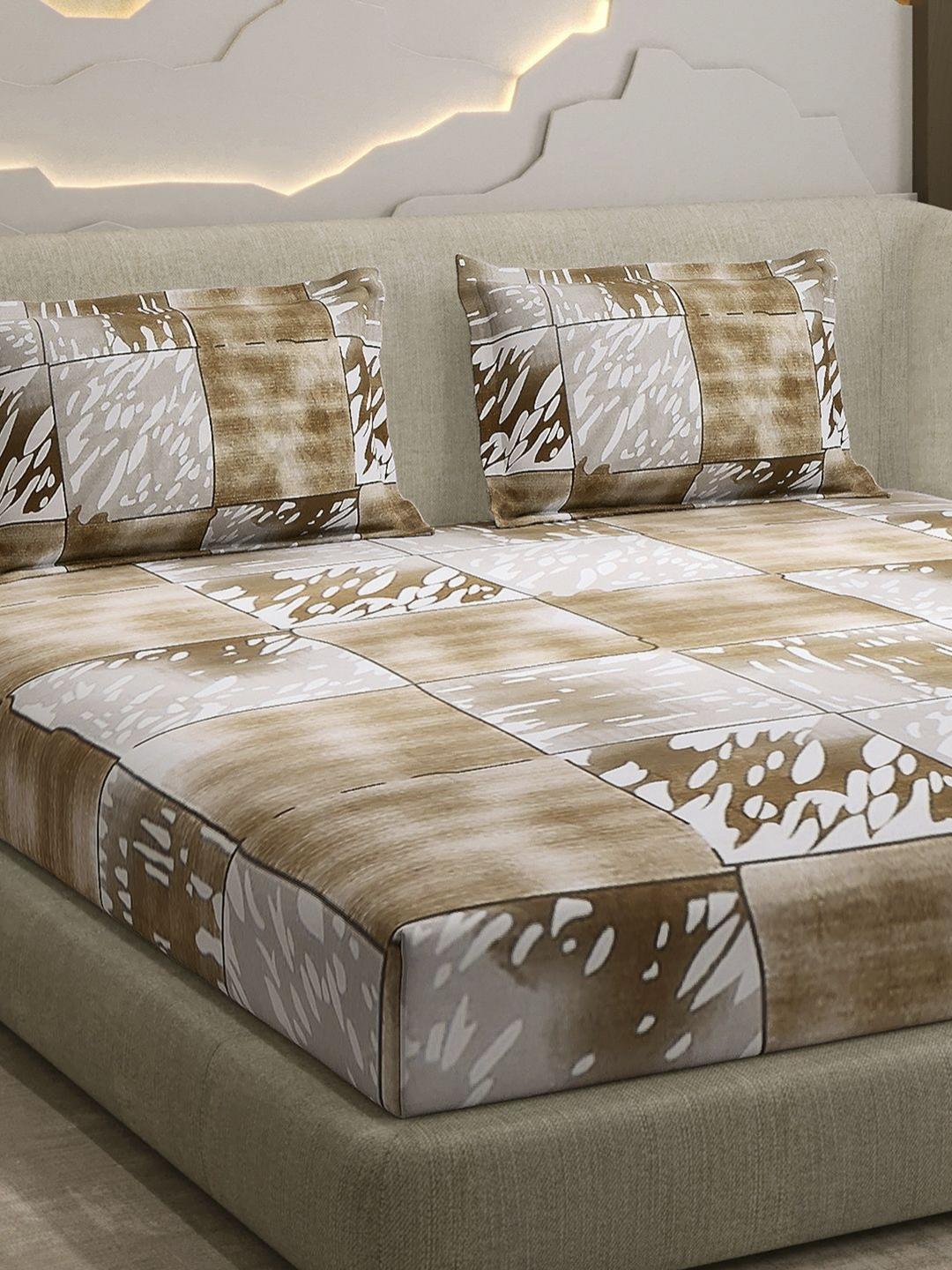 Buy Monte Carlo Beige Abstract Cotton 104 TC Queen Fine Bedsheet With 2 ...