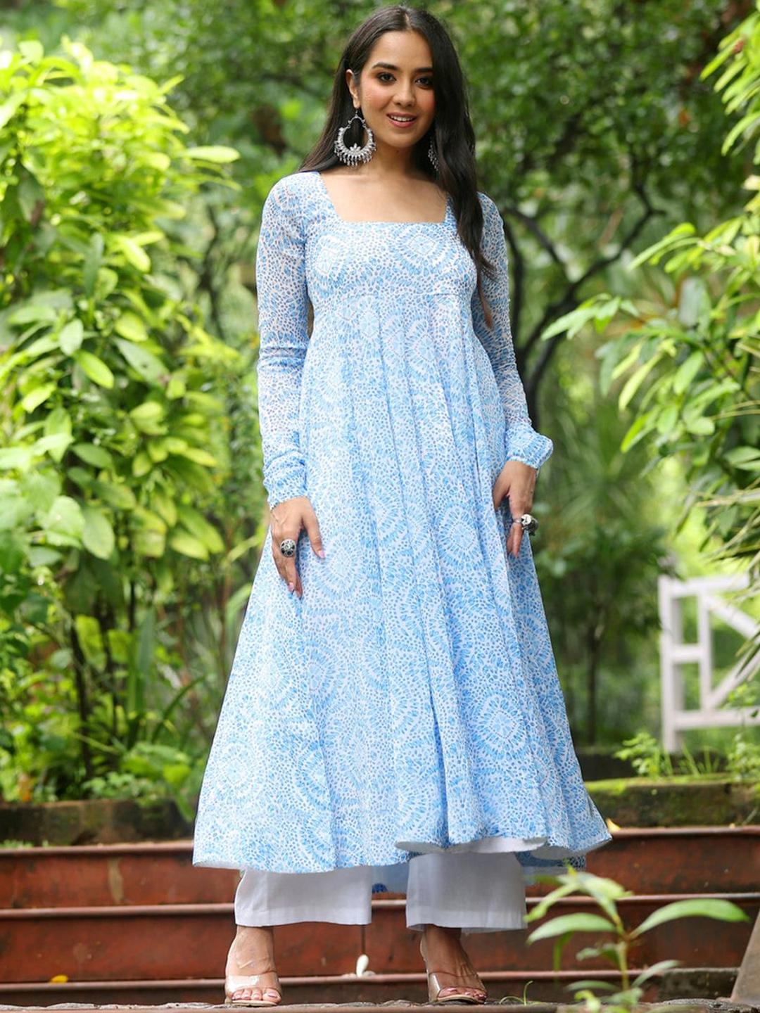 Buy BAESD Abstract Printed Square Neck Georgette Anarkali Kurta ...