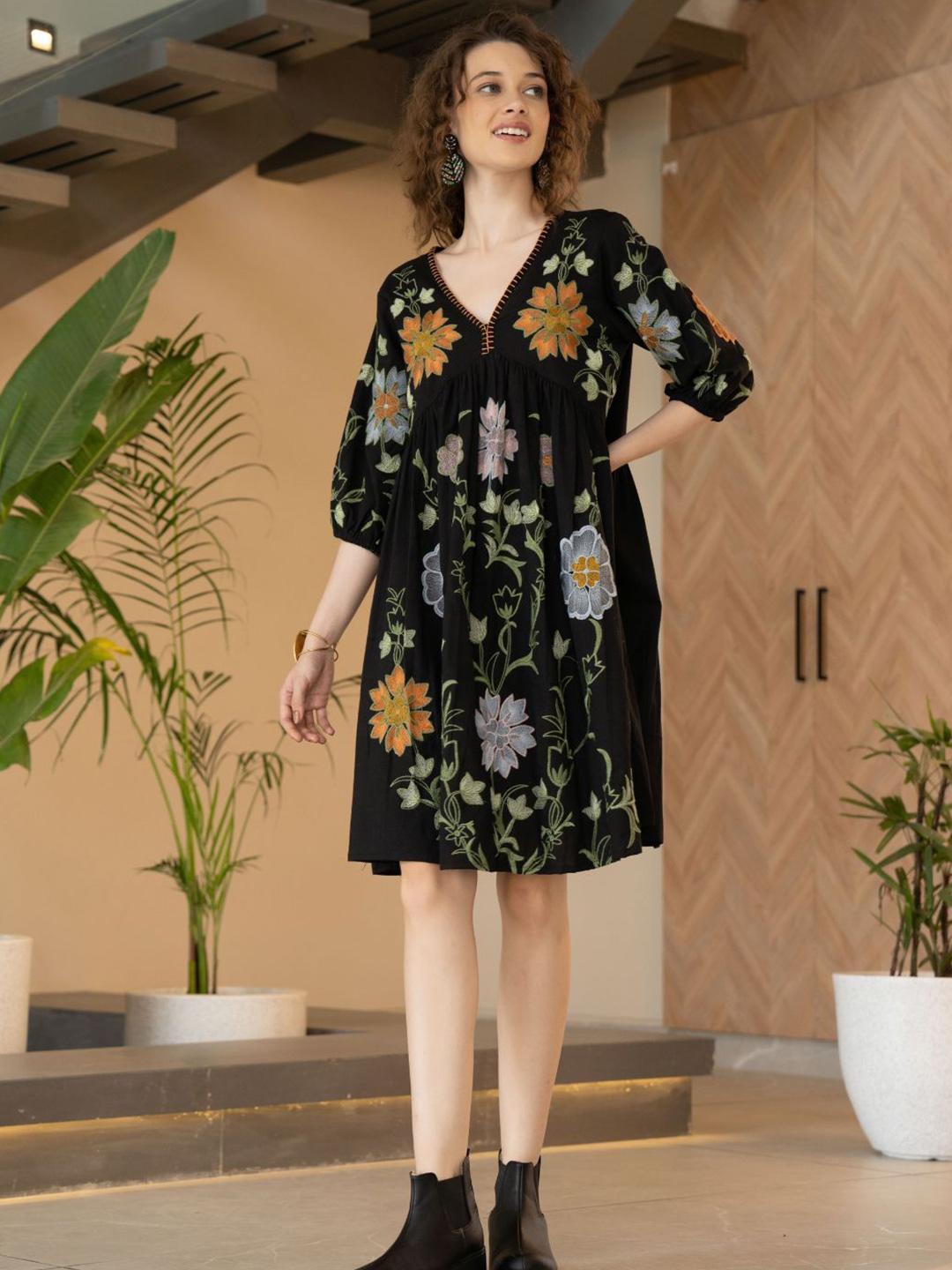 Buy Zolo Label Embroidered Fit & Flare Mini Dress - Dresses for Women ...