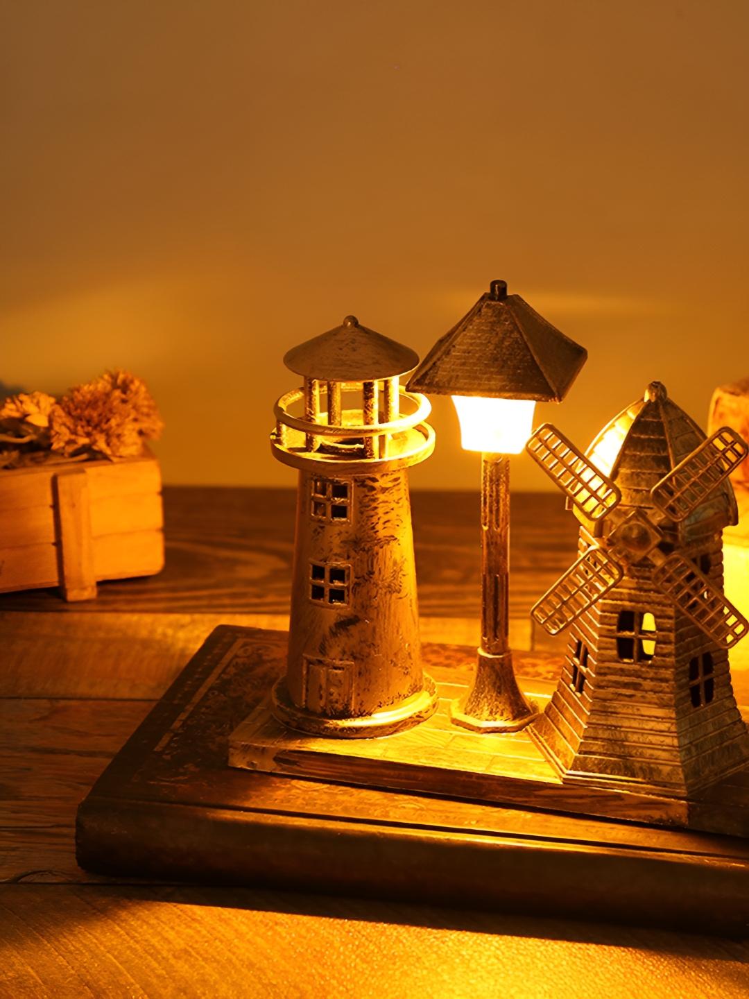 Buy Spiaty Vintage Windmill Lighthouse Gold Polyresin Matte Living Room ...