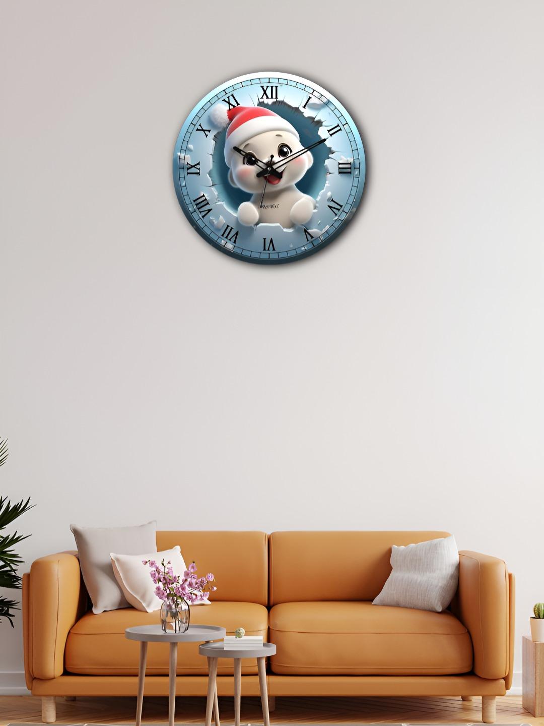 Buy OLIVE TREE Wooden Wall Clock Blue & White Printed Round ...