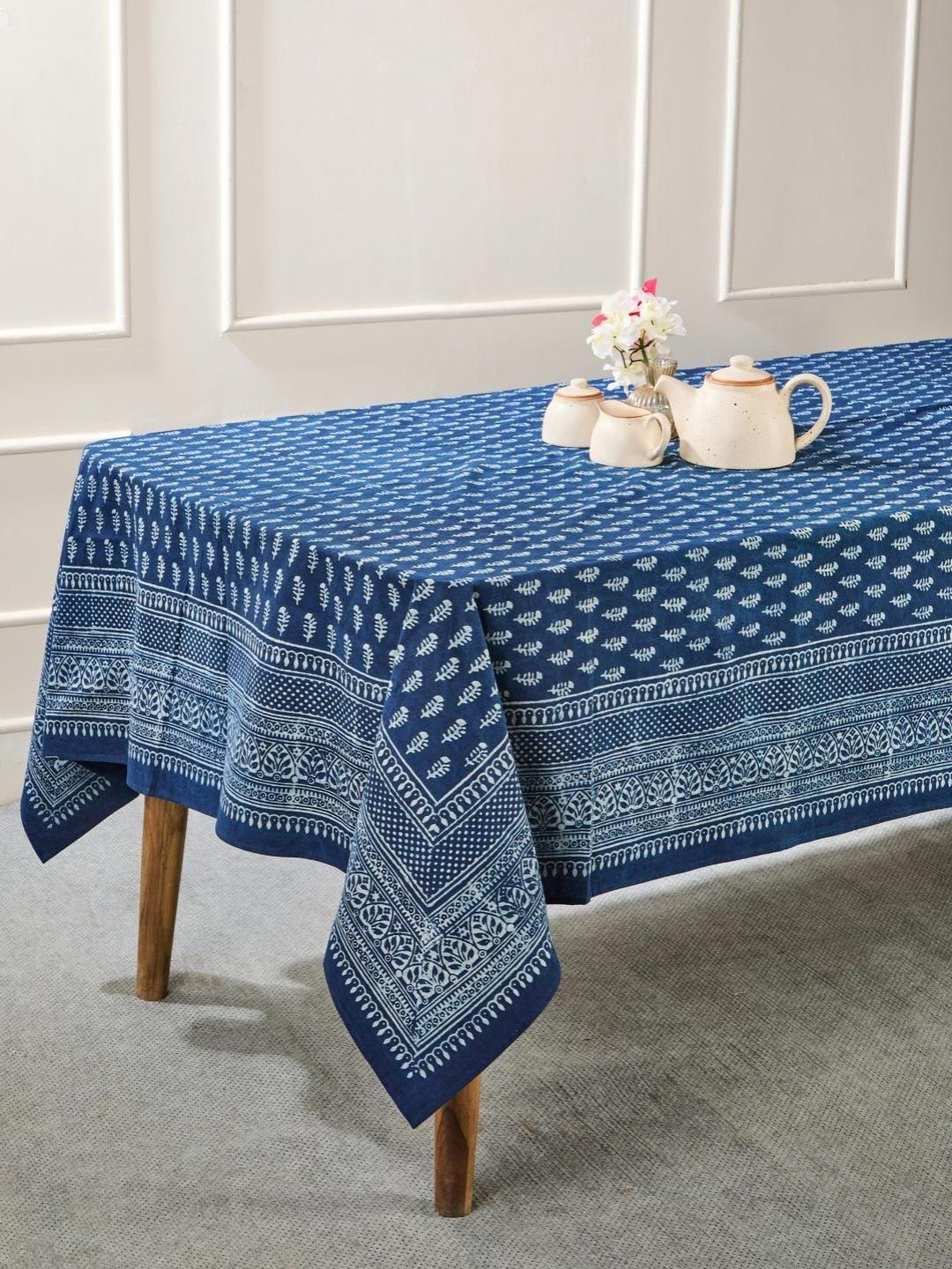 Buy Fabindia Blue Floral Printed Cotton 4 Seater Table Cover With ...