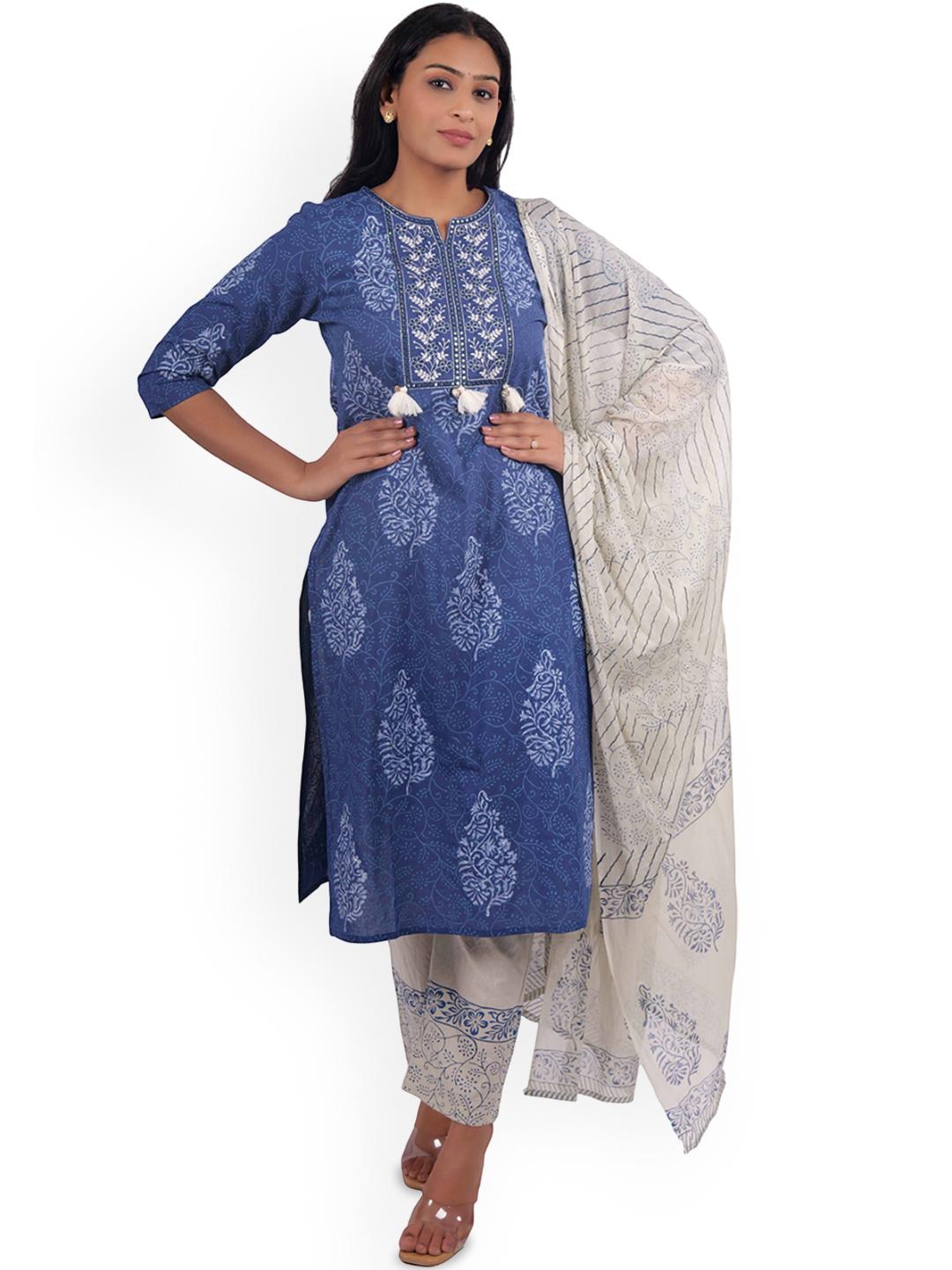 Buy Kiaasa Floral Printed Straight Kurta With Trouser And Dupatta ...
