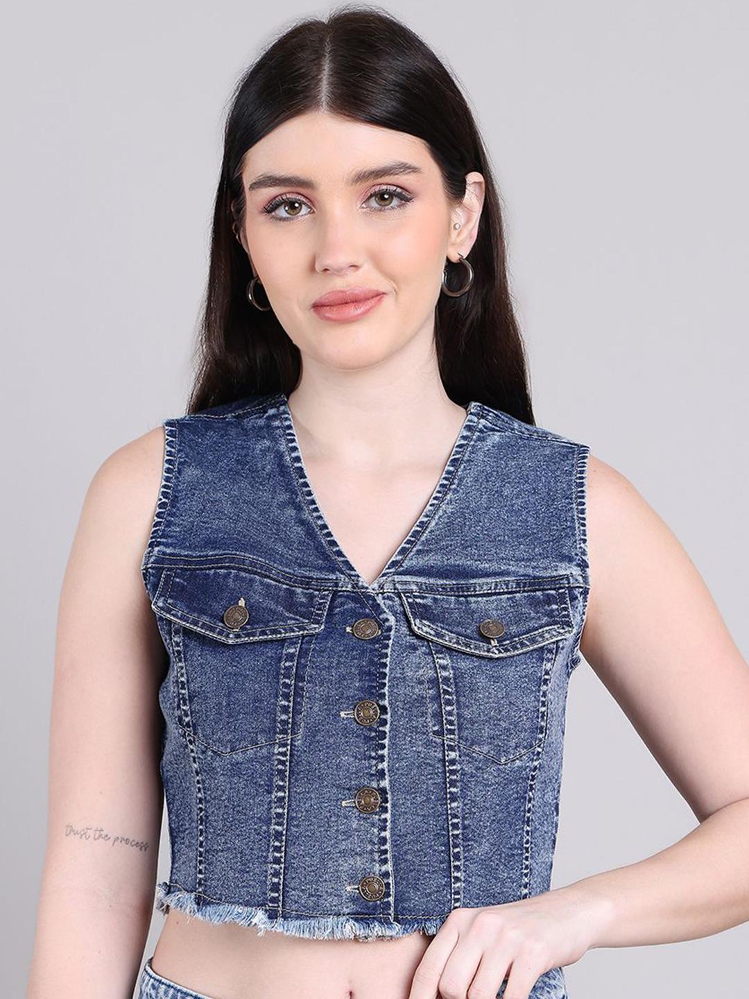 Buy PUELLA Cotton Frayed Denim Crop Top - Tops for Women 33654040 | Myntra