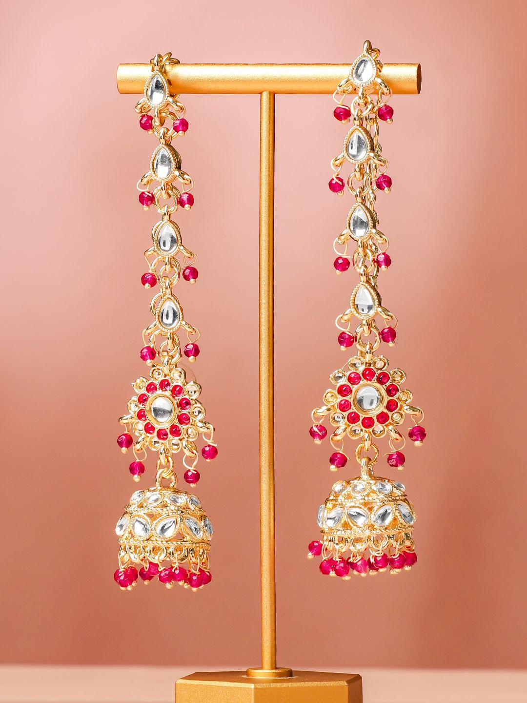 Buy Rubans 18K Gold Plated Ruby Red Beaded & White Kundan Studed Long ...
