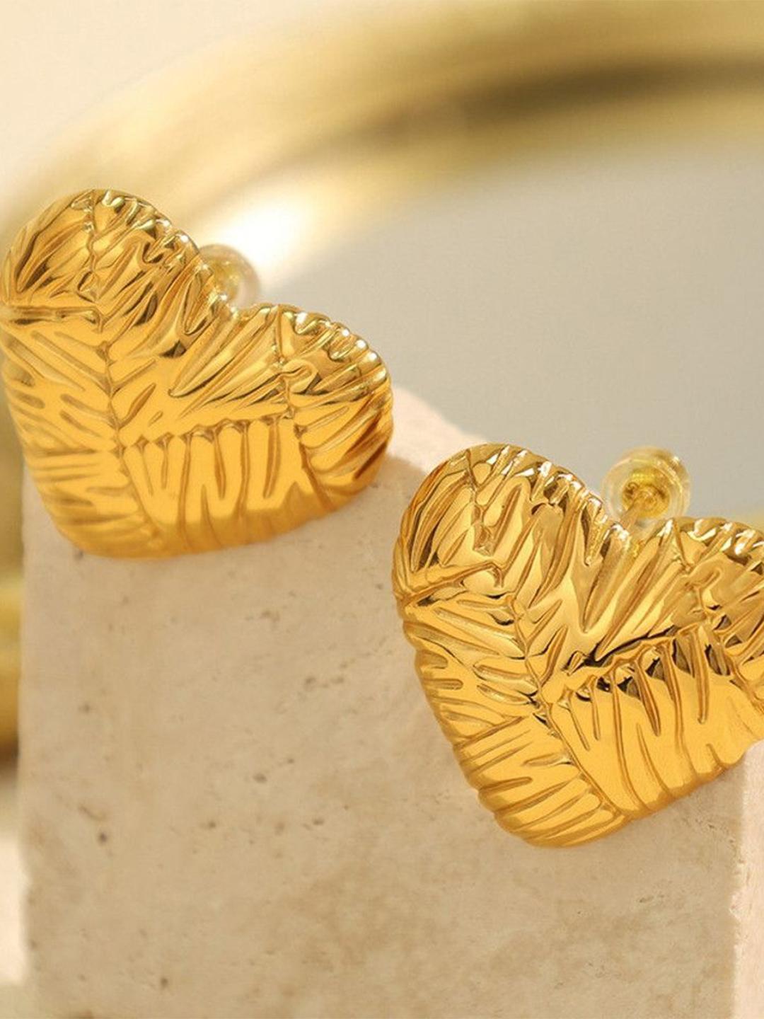 Buy MYKI Stainless Steel Gold Plated Heart Shaped Studs - Earrings for ...