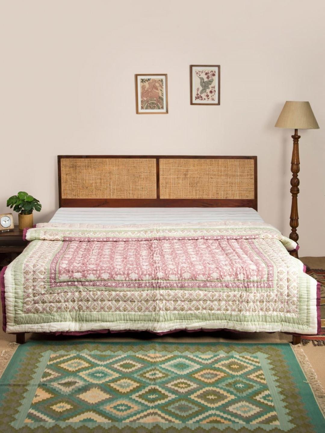 Buy Fabindia Jarul White & Purple Floral Printed Cotton AC Room Double ...