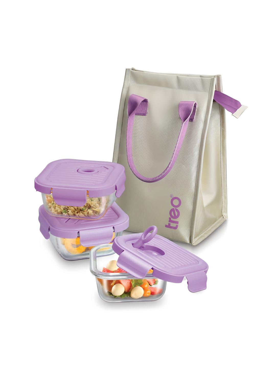 Buy Treo Purple 3 Pieces Fresh Square Borosilicate Glass Microwave Safe ...