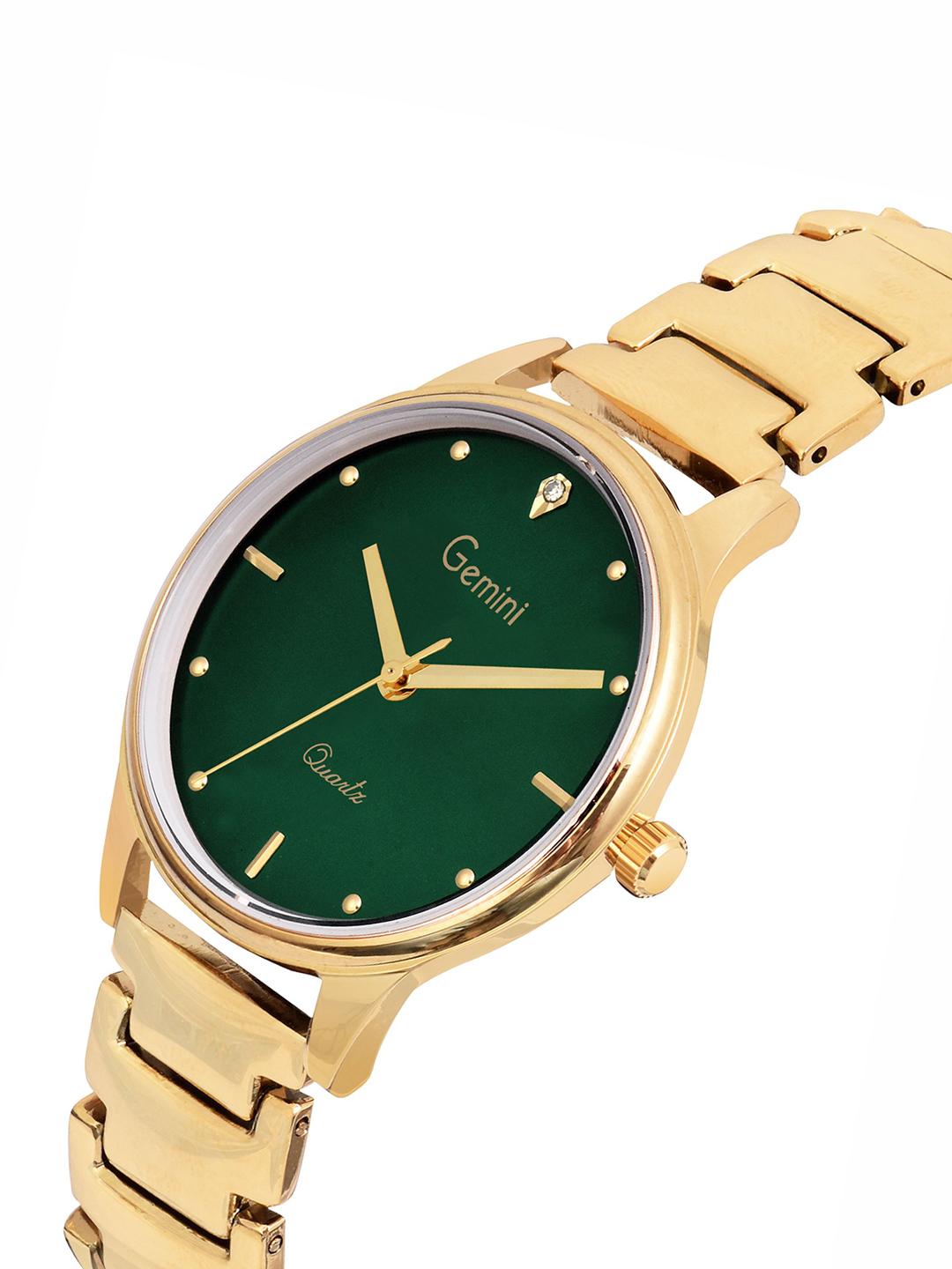 Buy GEMINI Women Brass Patterned Dial & Stainless Steel Straps Analogue ...