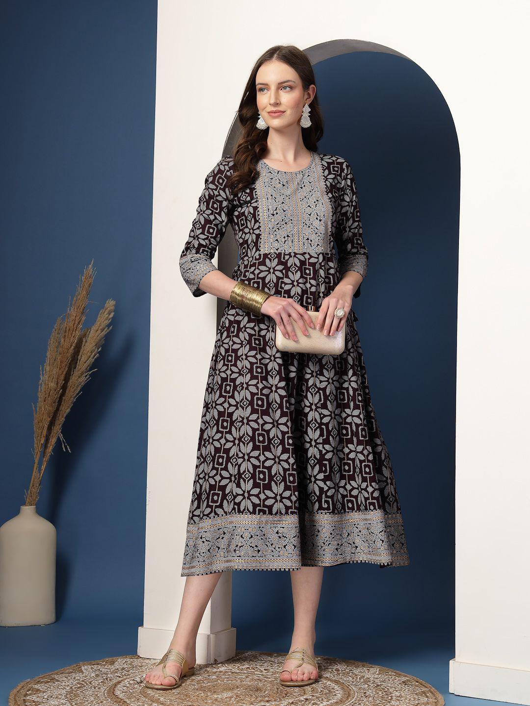 Buy AHMI Floral Print Georgette Fit & Flare Midi Dress - Dresses for ...