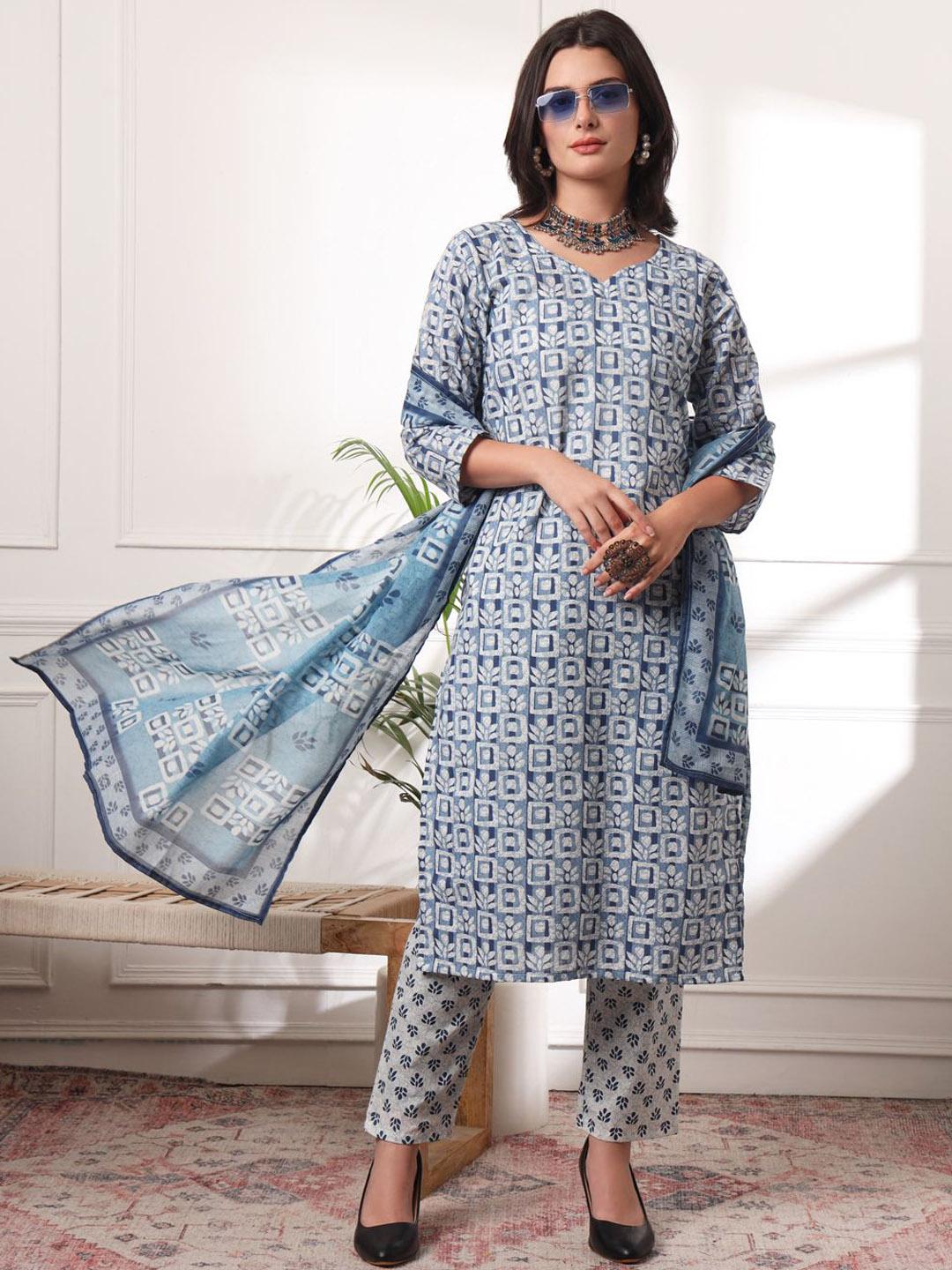 Buy Virah Fashion Women Floral Printed Regular Pure Cotton Kurta With ...