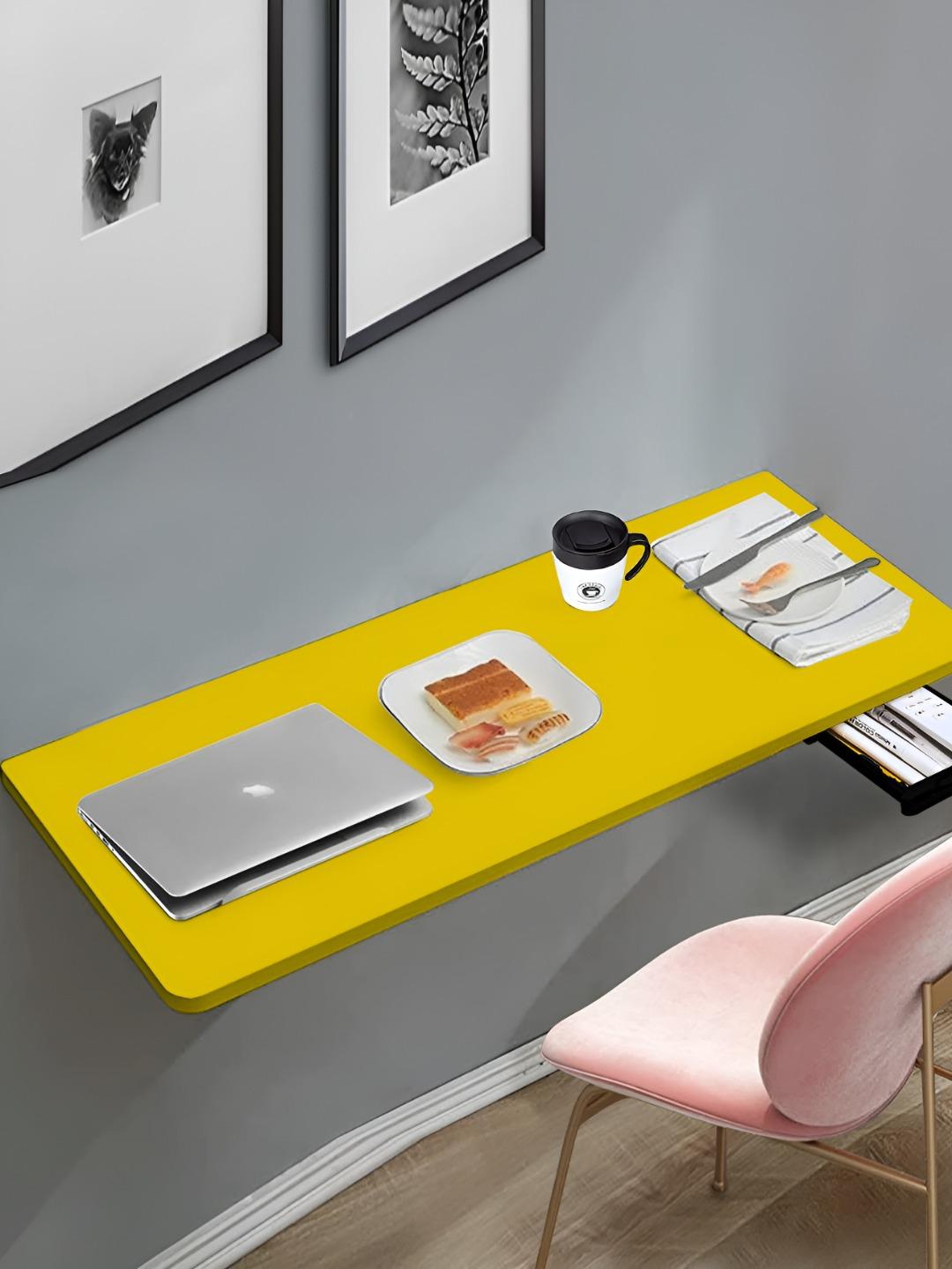 Buy Torche Yellow Wood Wall Mounted Foldable Study Table With Drawer ...