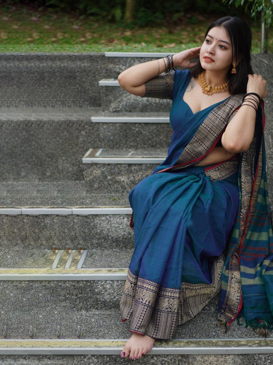 Buy DEVIKA TEXTILES Woven Design Pure Cotton Narayan Peth Saree ...