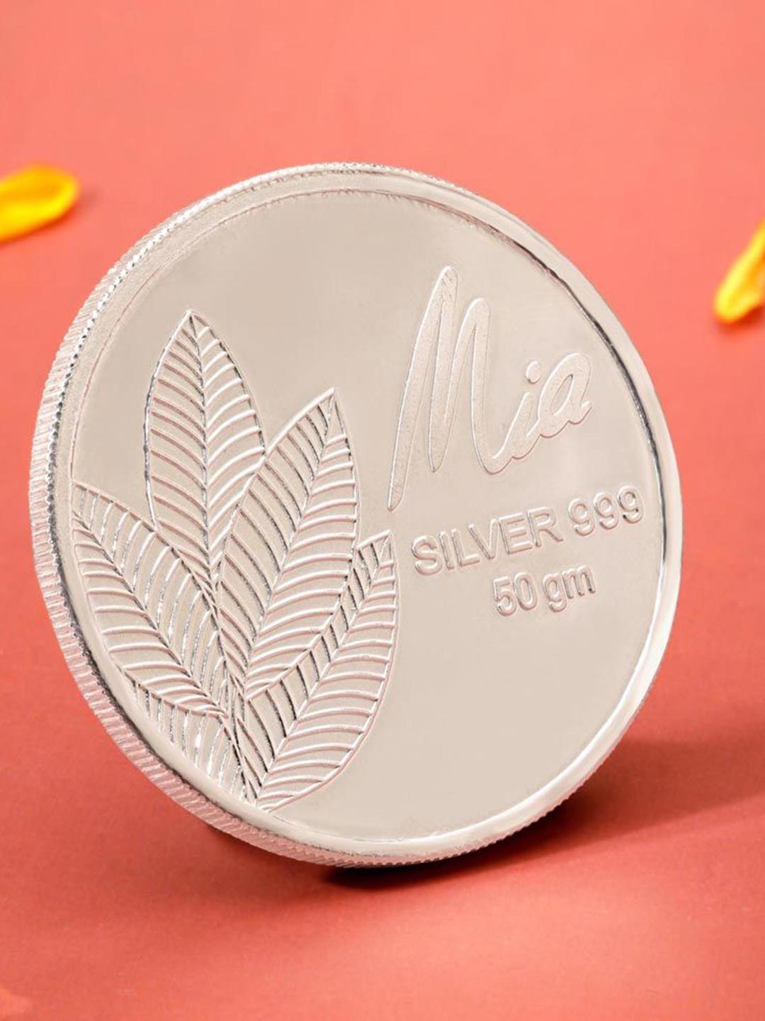 Buy Mia By Tanishq 999 Silver Divine Mango Leaf Coin 50g - Silver Coins ...