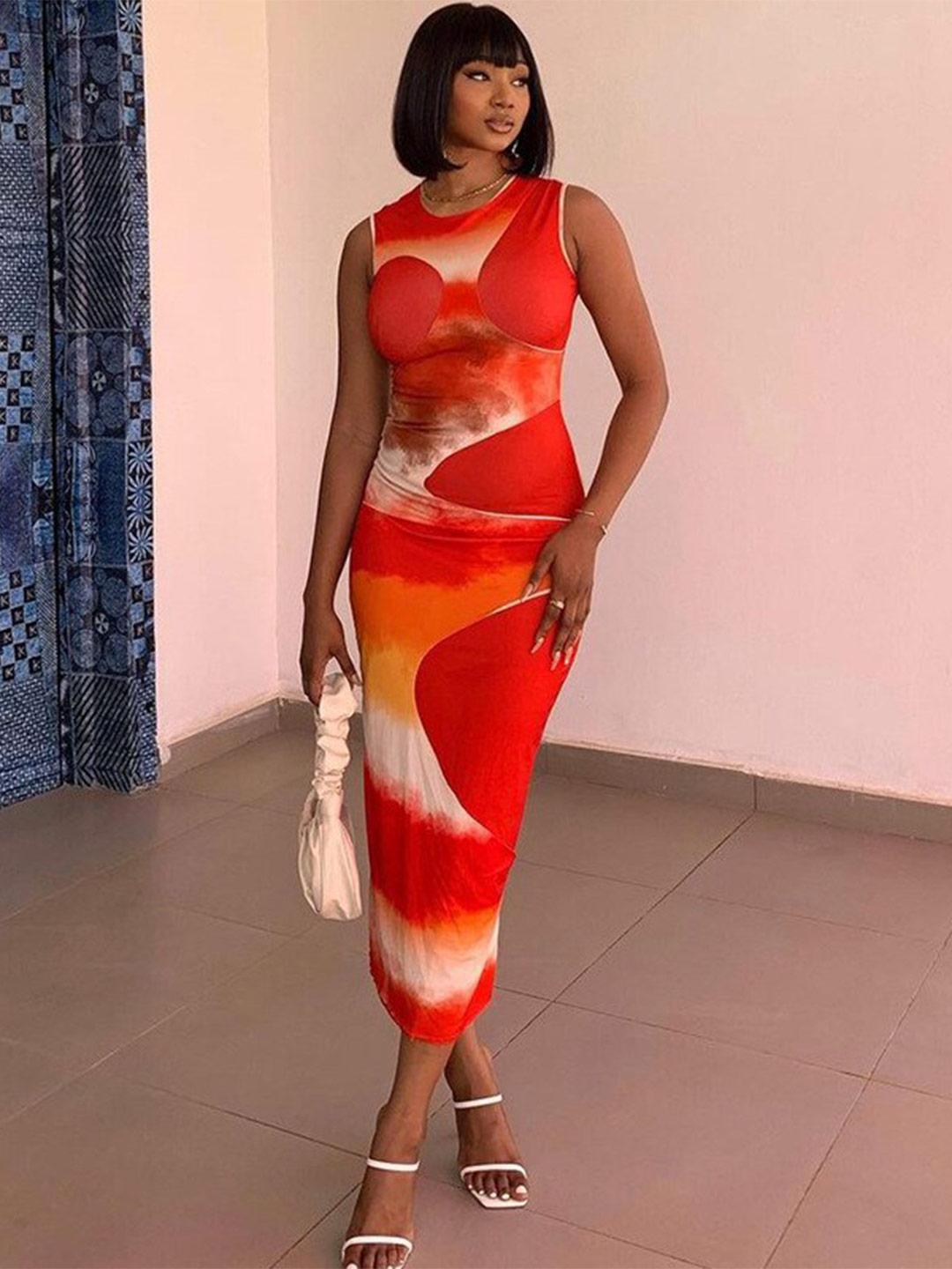 Buy StyleCast Red Abstract Printed Sheath Midi Dress - Dresses for ...