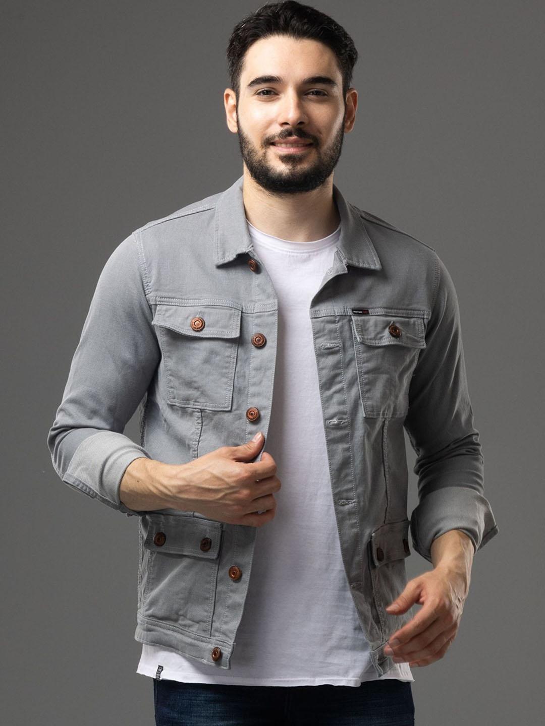 Buy Nostrum Men Solid Spread Collar Cotton Denim Jacket - Jackets for ...