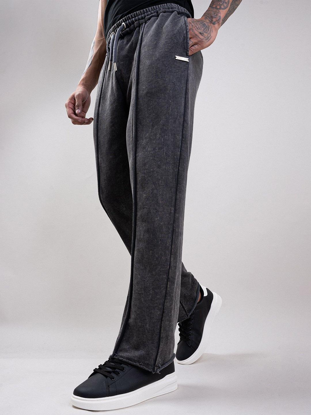 Buy Overlays Black Distressed Raw Hem Joggers - Track Pants for Men ...