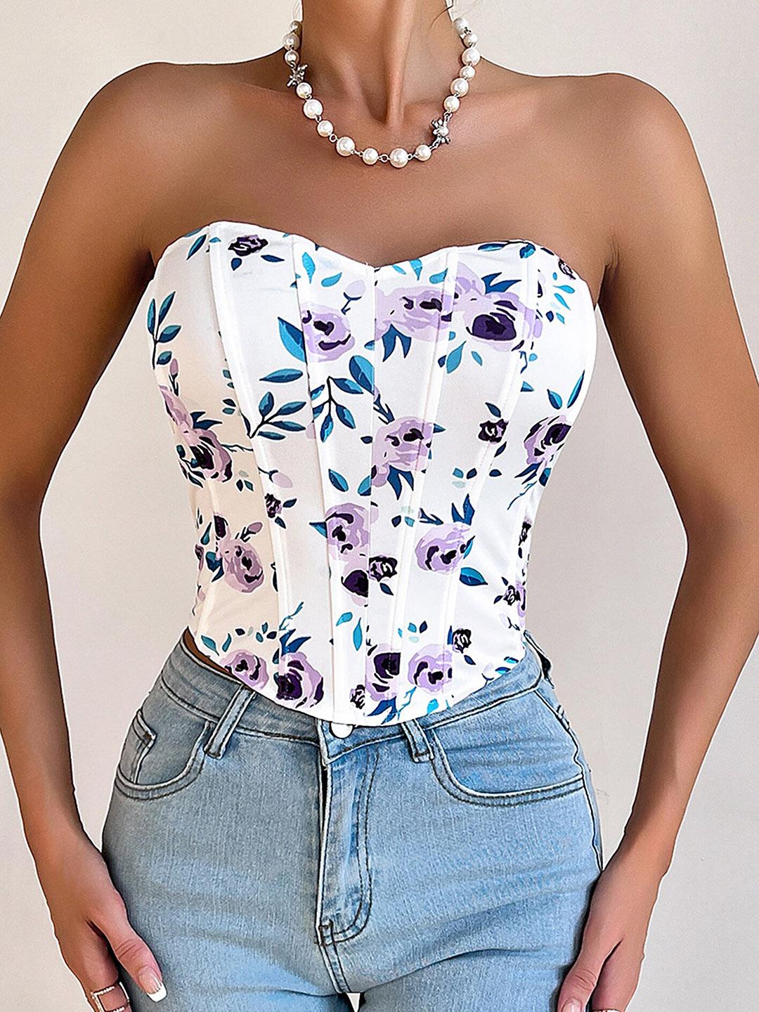 Buy LULU & SKY Floral Sweetheart Neck Strapless Tube Top - Tops for ...