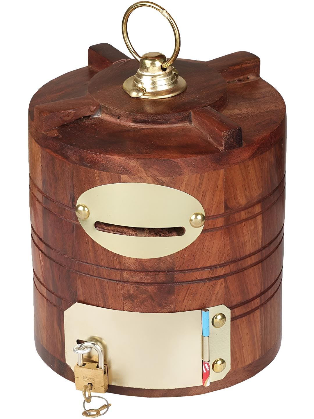 Buy DOON FURNITURE HOUSE Kids Brown & Gold Toned Coin Slot Wooden Piggy ...