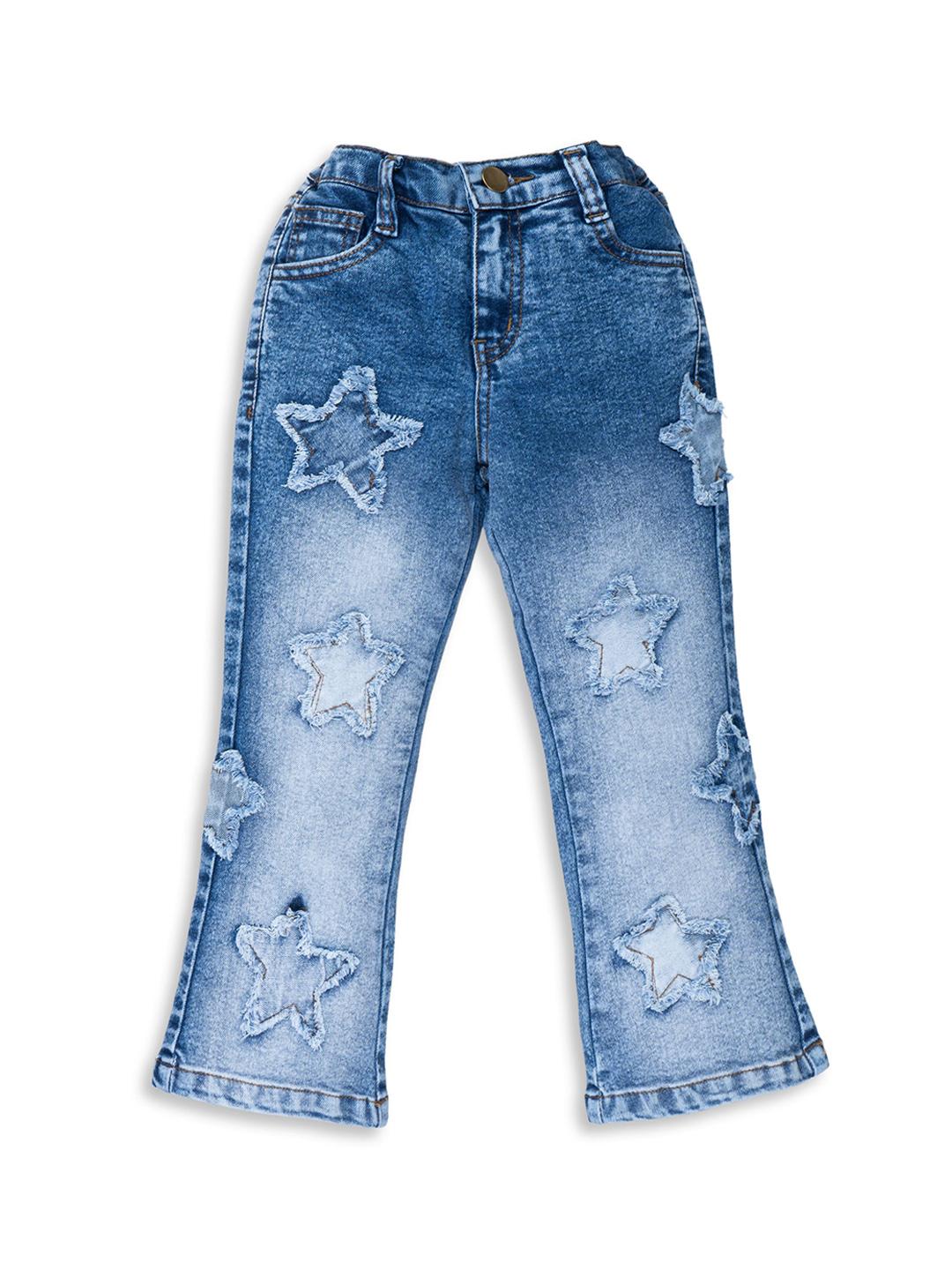 Buy YK Girls Flared Low Rise Mildly Distressed Heavy Fade Stretchable ...